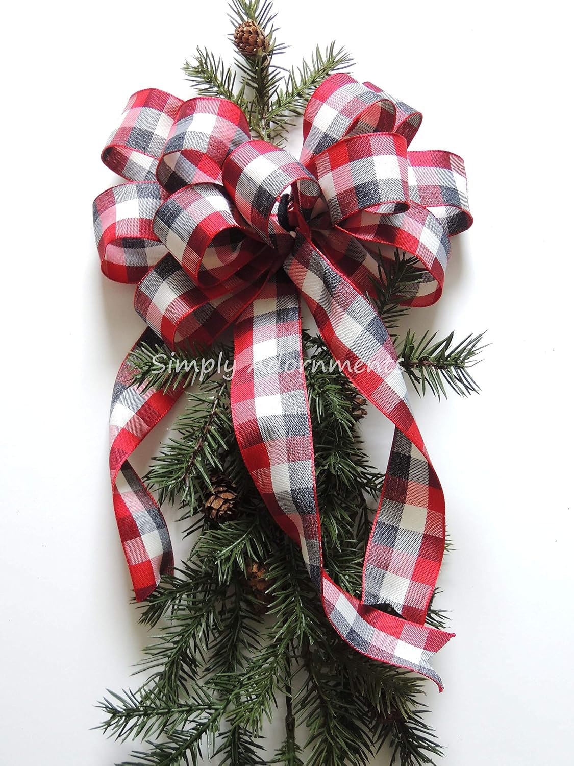 Amazon.com: Black Red off White Cabin Plaid BOW ONLY, Red Black Cream ...