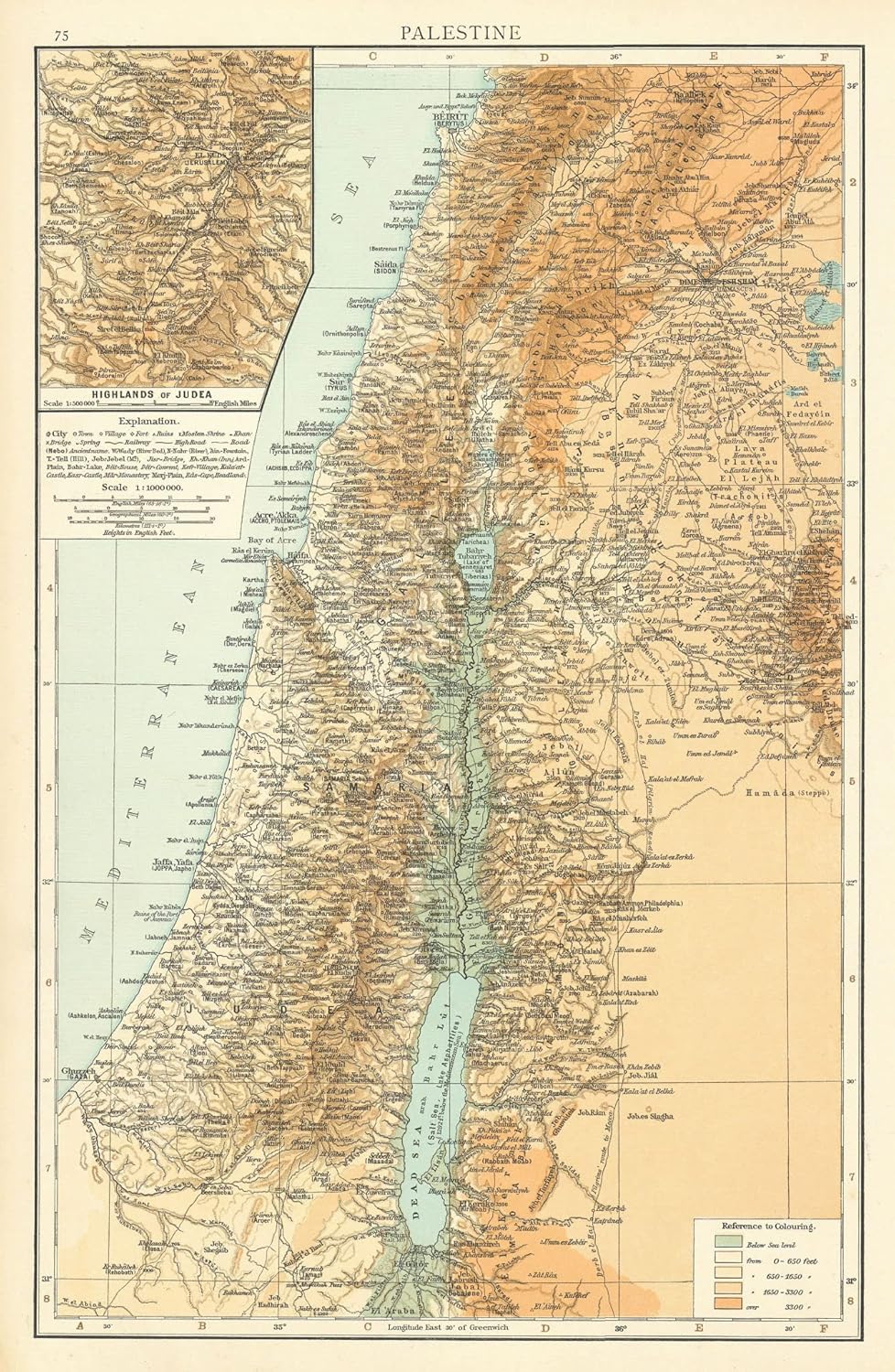 Palestina. Tierras Altas de Judea. Nombres antiguos y árabes. Tierra ...