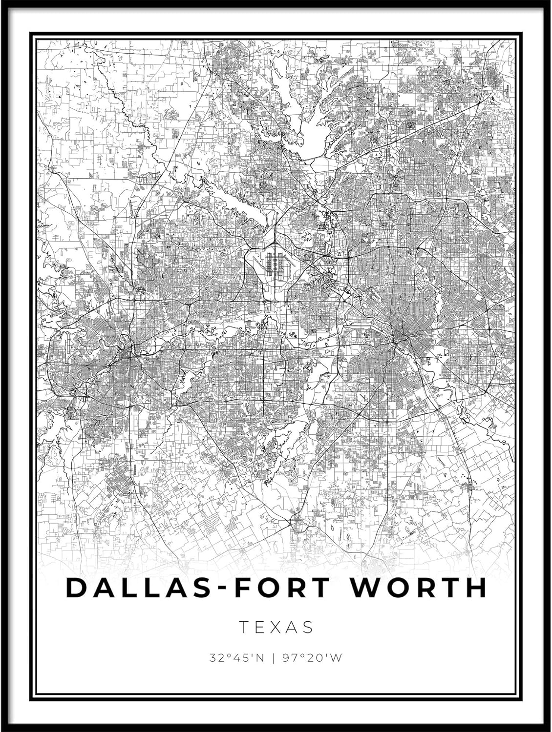 Amazon.com: Skanndi Dallas-Fort Worth DFW Map Print, Texas TX USA Map ...