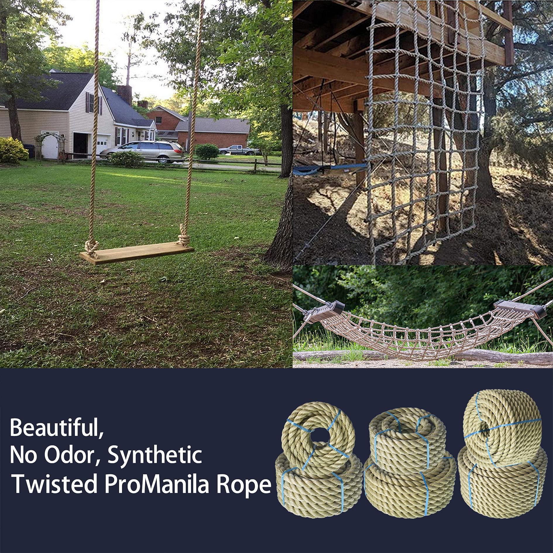 Snapklik.com : Elfinrm 1 Inch X 50 Feet Twisted ProManila Rope Cordage ...