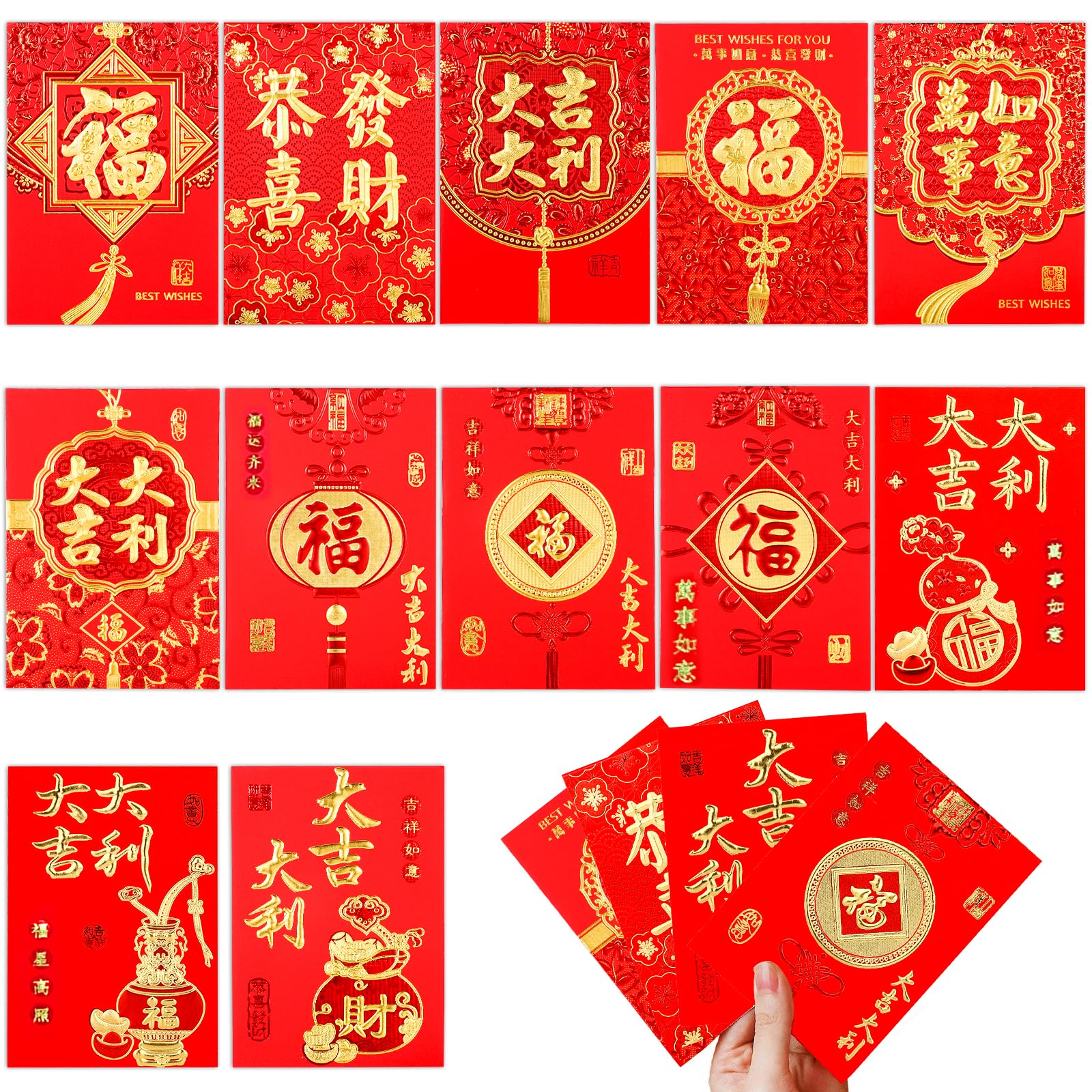 LUTER 36pcs Chinese Red Envelopes, New Year Hong Bao Lai See Envelopes ...