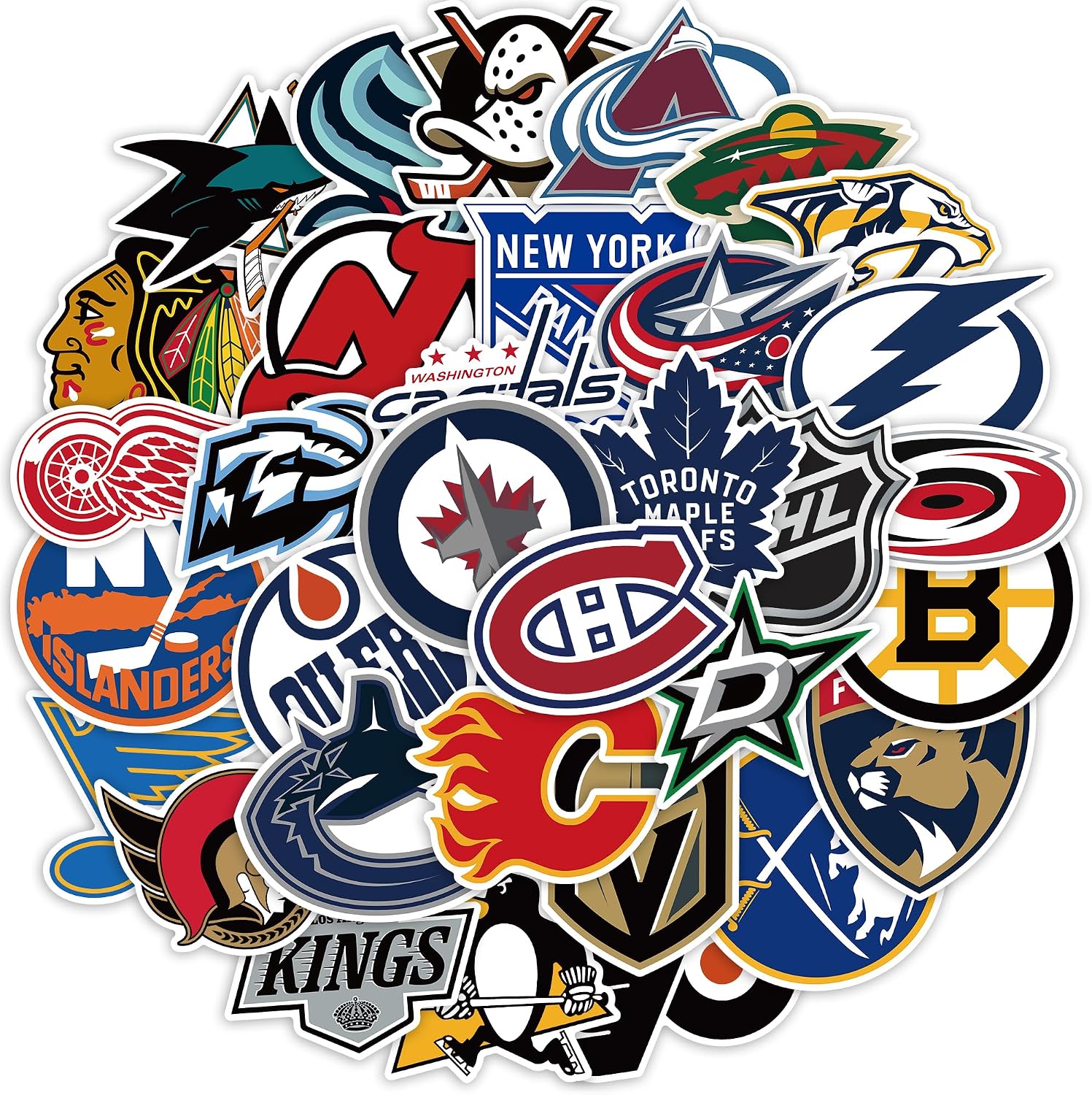 Pro Hockey Team Crests Stickers, 33-Pack (7.8 cm) – Waterproof ...