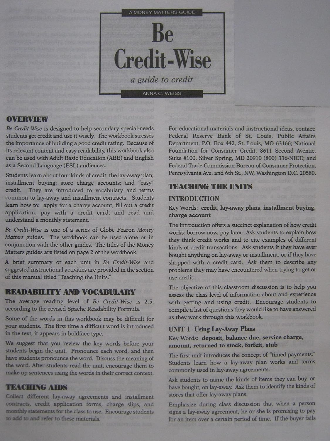Money Matters Guides: Be Credit-Wise: Globe Fearon: 9780835932998 ...