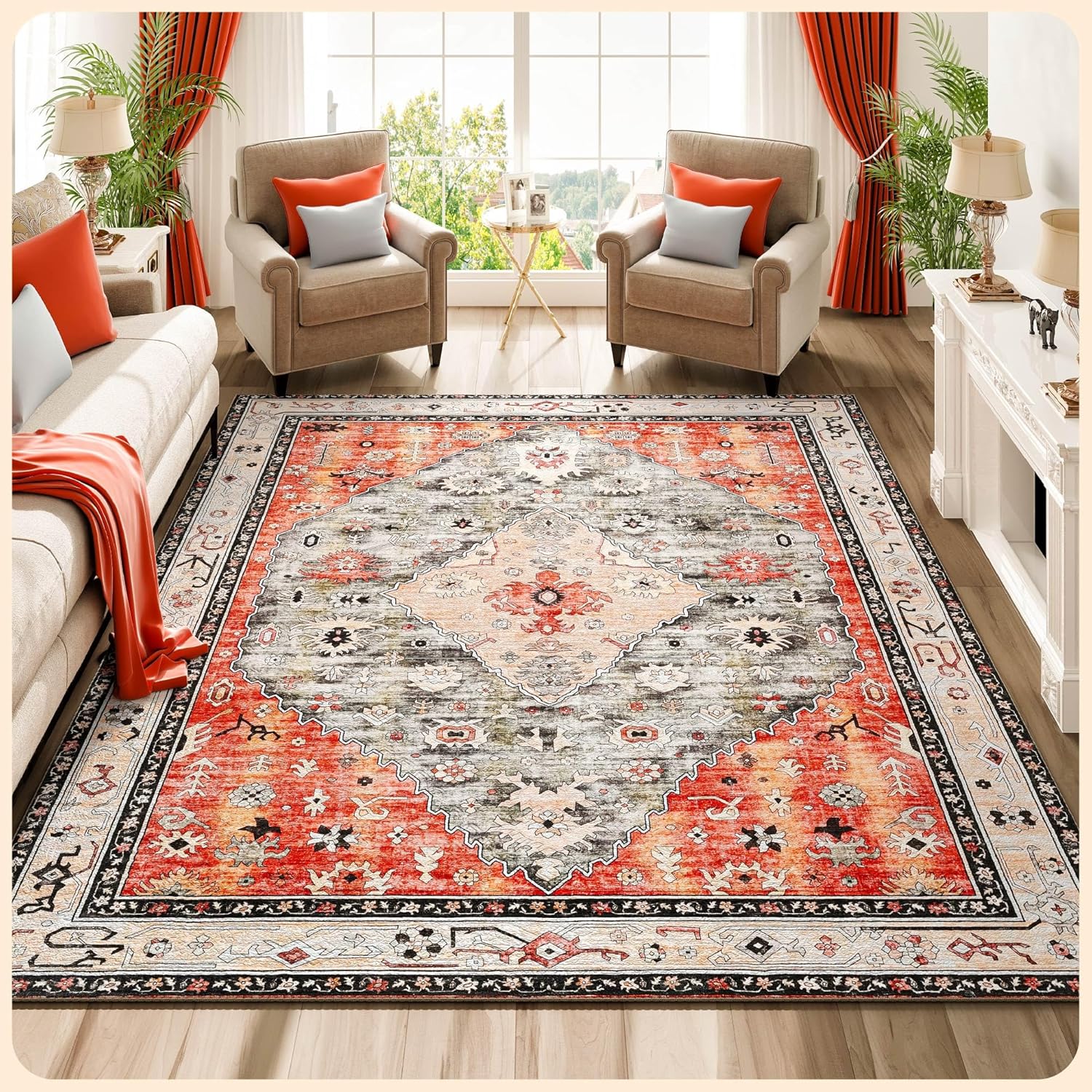 Amazon.com: Istana Rugs 9x12 - Red Teal Area Rug - Foldable Plush Area ...