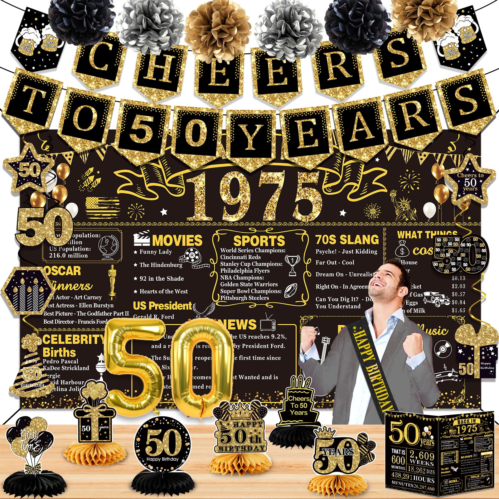 Amazon.com: 50th Birthday Decorations for Men Women,24PCS 1975 Banner ...