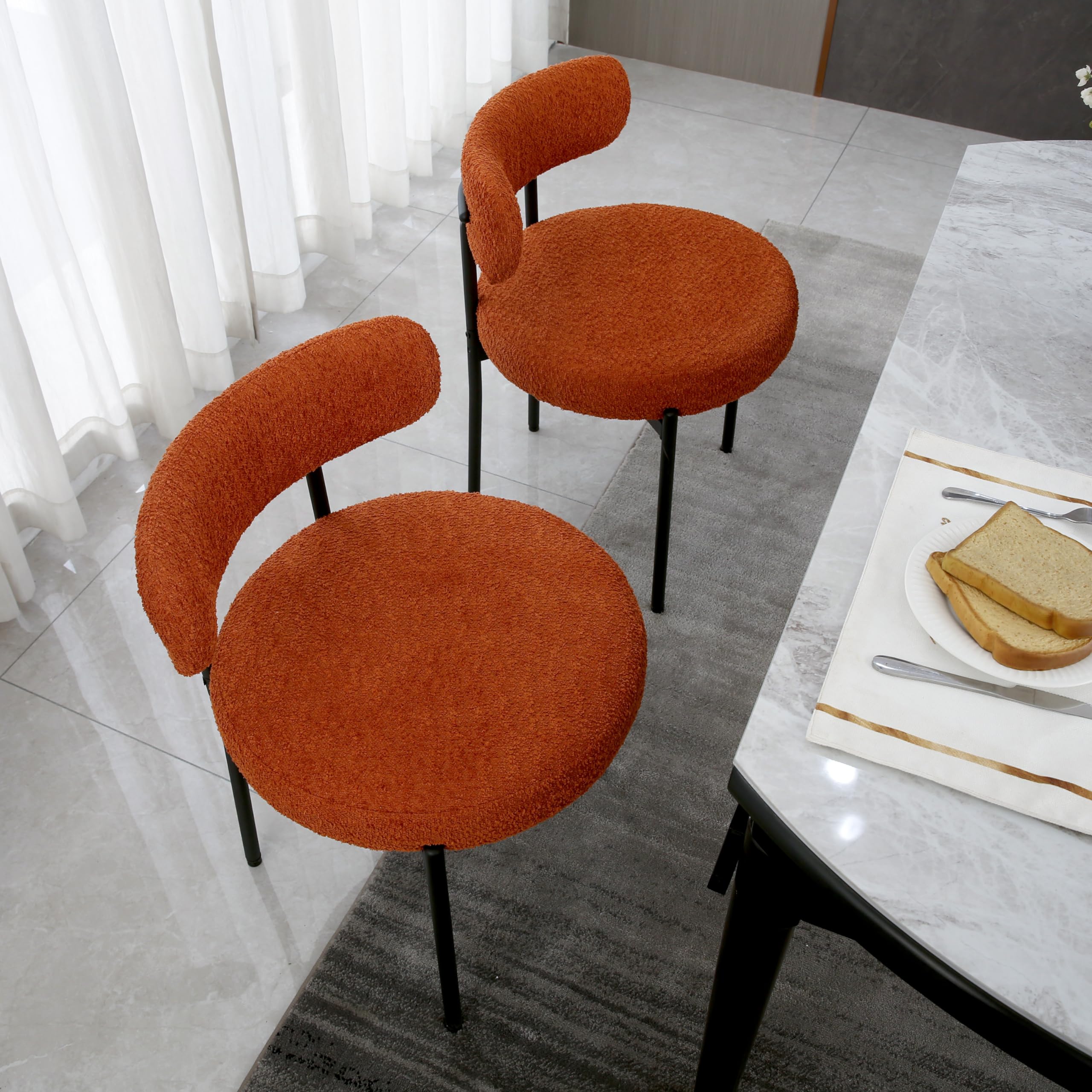 AISALL Orange Dining Chairs Set of 2 Round Upholstered Boucle Dining ...