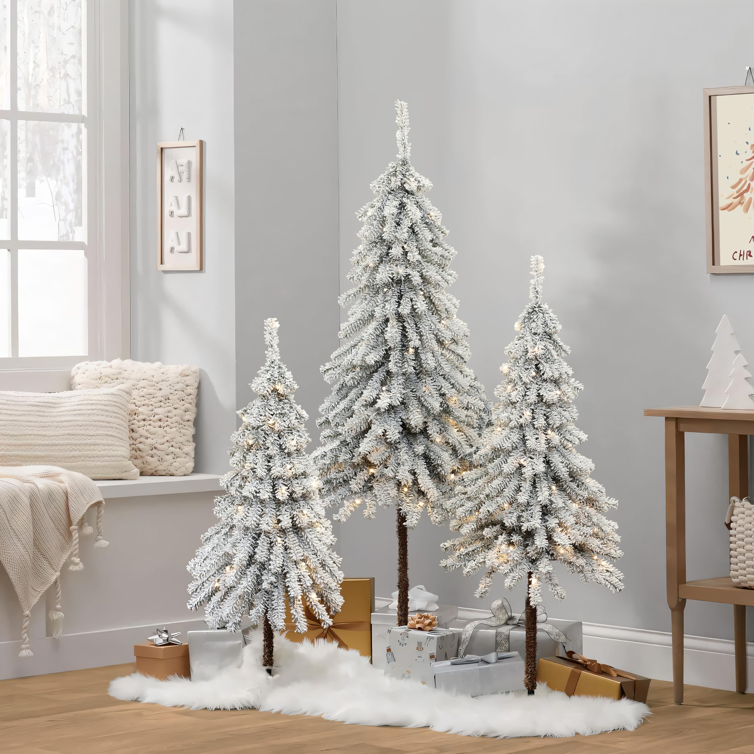 Amazon.com: LuxenHome Set of 3 Christmas Trees, 3 Pieces Snow Flocked ...