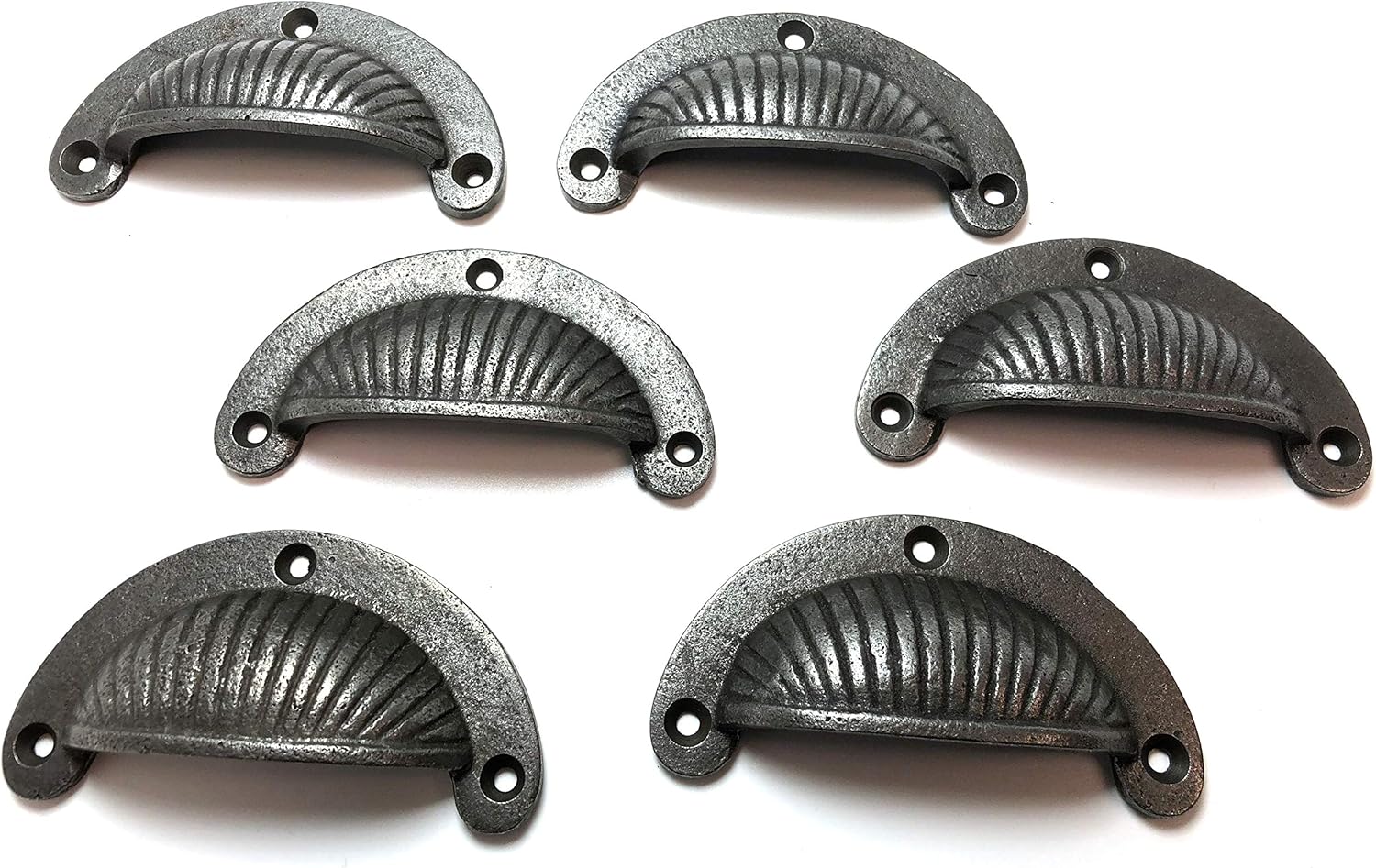 SET 6 ANTIQUE STYLE FLUTED CABINET DRAWER HANDLE CAST IRON PULL CUP ...