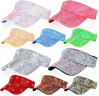 10 Pcs Shiny Rhinestones Sport Sun Visors Hats Bulk Adjustable Summer ...