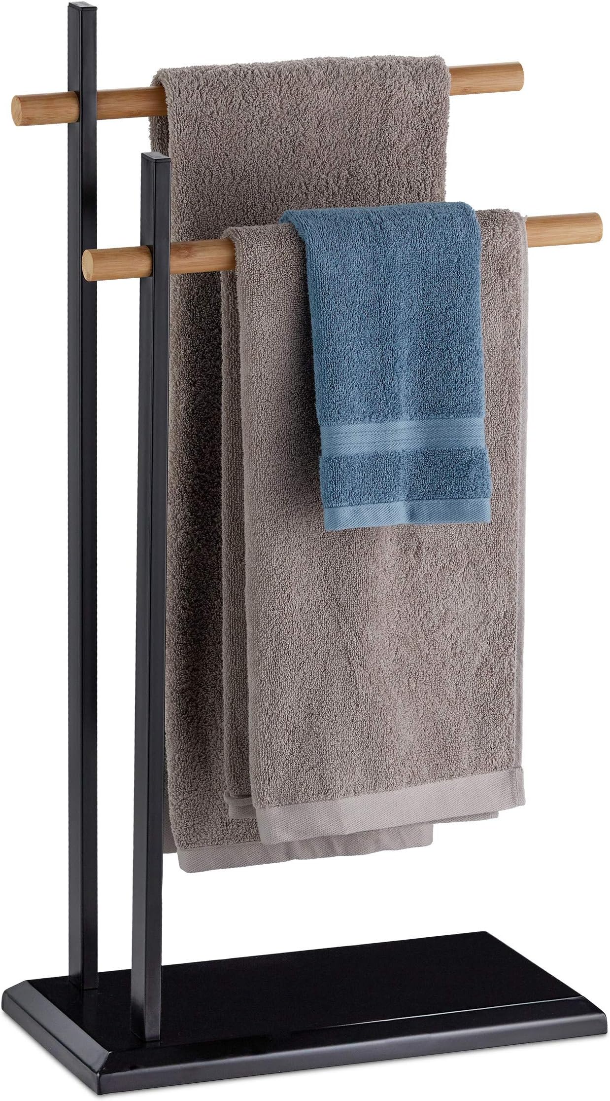 Relaxdays Handtuchhalter zweiarmig, Bambus Handtuchstangen ...