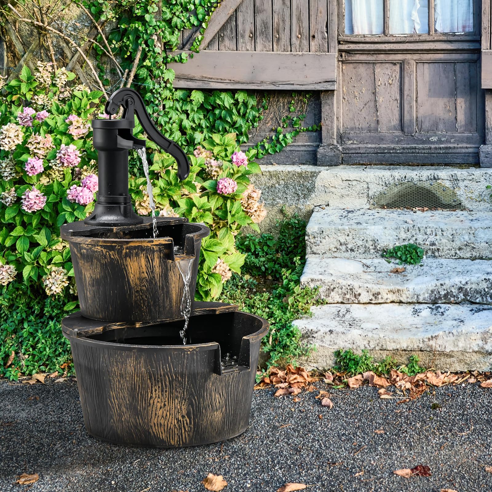 Yard Fountains Waterfalls And Barrel Water Fountain Outdoor Zen
