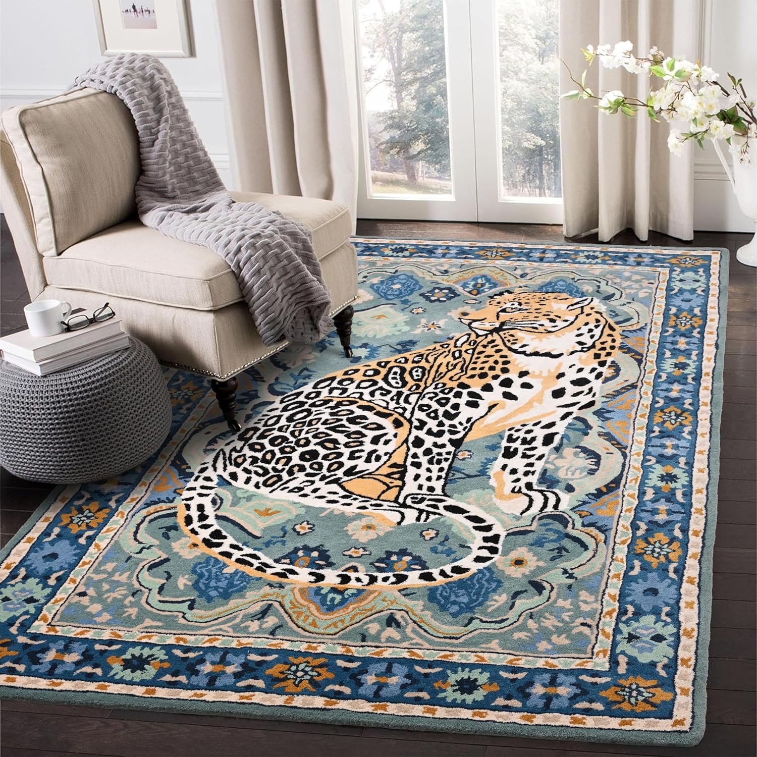 Amazon.com: Handmade Cheetah Wool Area Rug - Traditional Animal Print ...