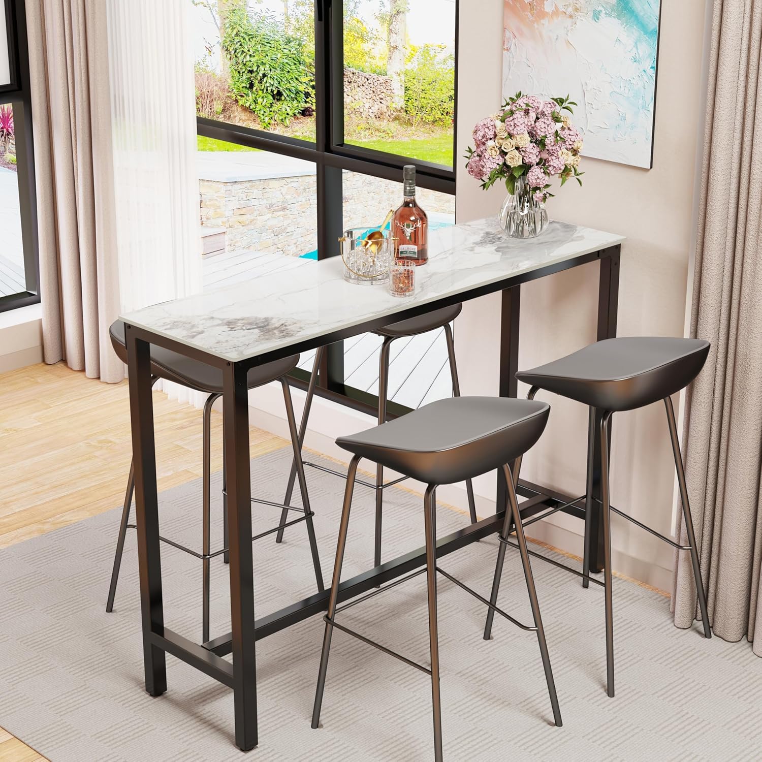 Wisfor Bar Table Rectangle Sintered Stone: 47.2" Long Marble Bars ...