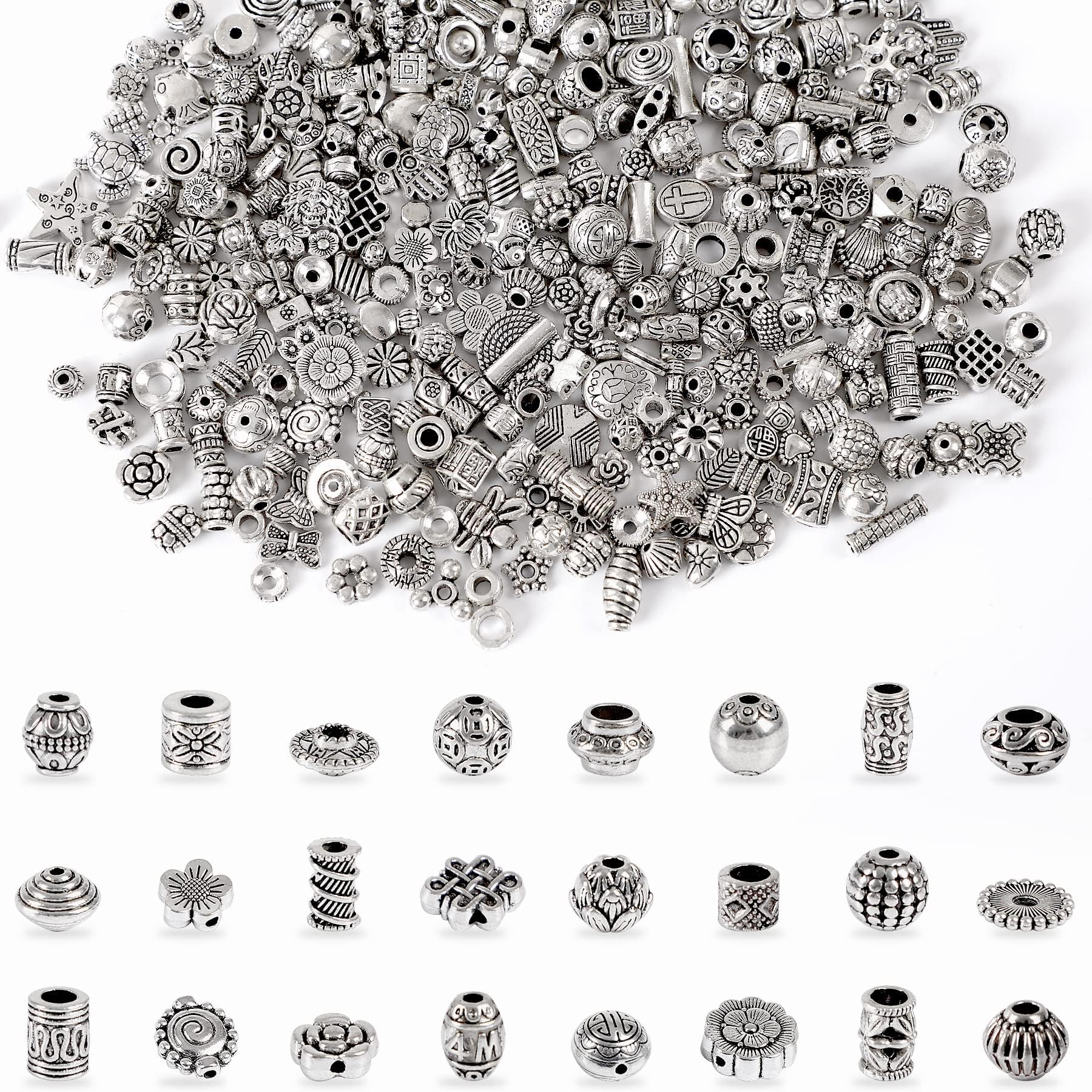 Amazon.com: 200 Pcs Silver Spacer Beads for Jewelry Making Tibetan ...