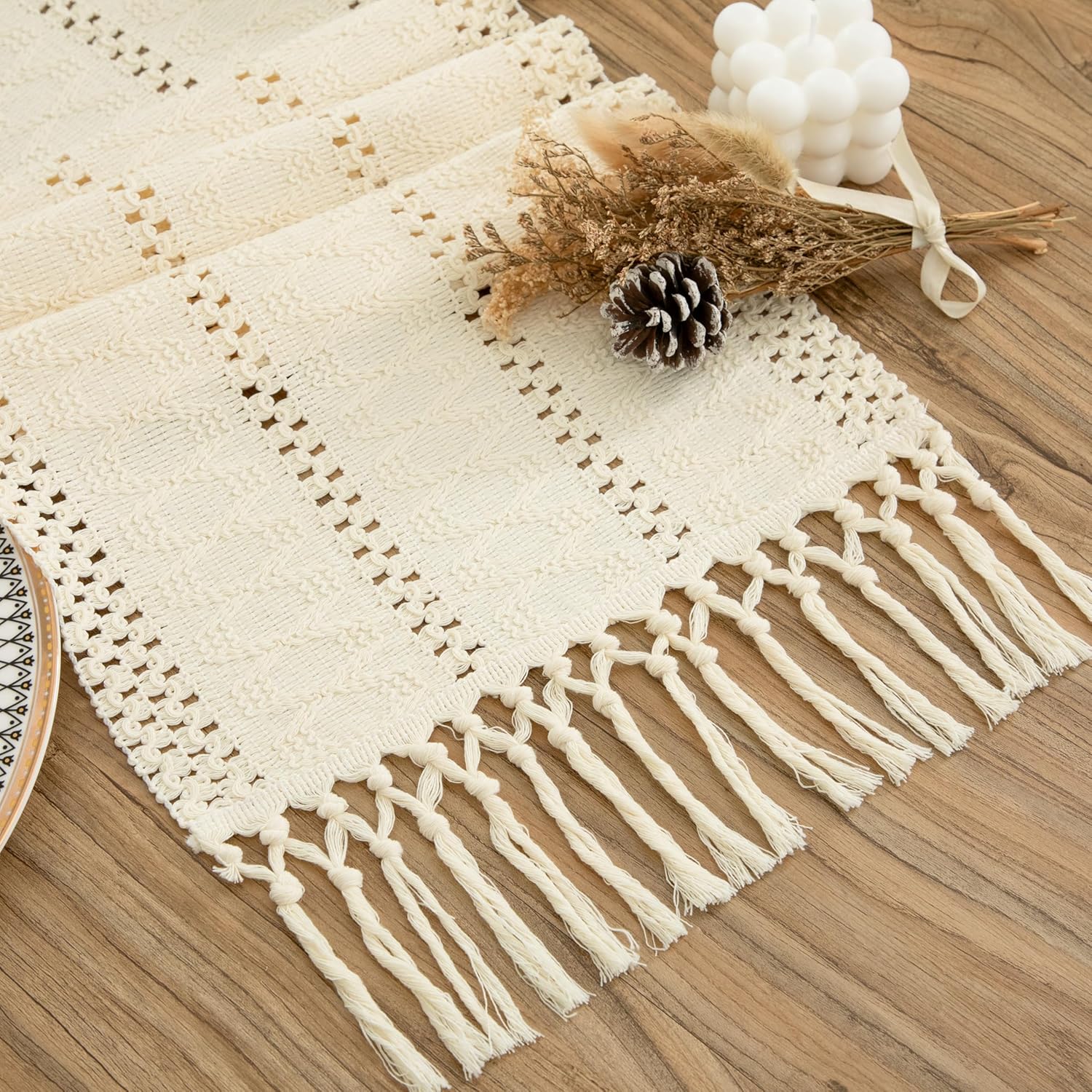 Amazon.com: Counfeisly Boho Cream Table Runner 36 Inches Long with ...