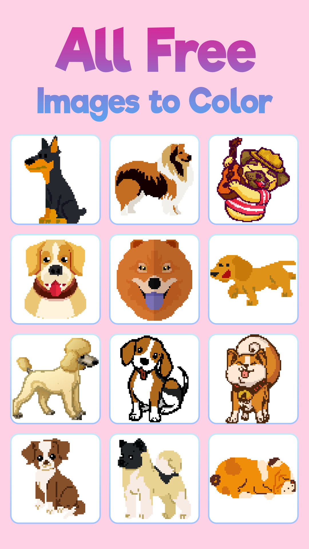 Dogs Pixel Art - Paint by Number, Sandbox Coloring Pages - App on ...