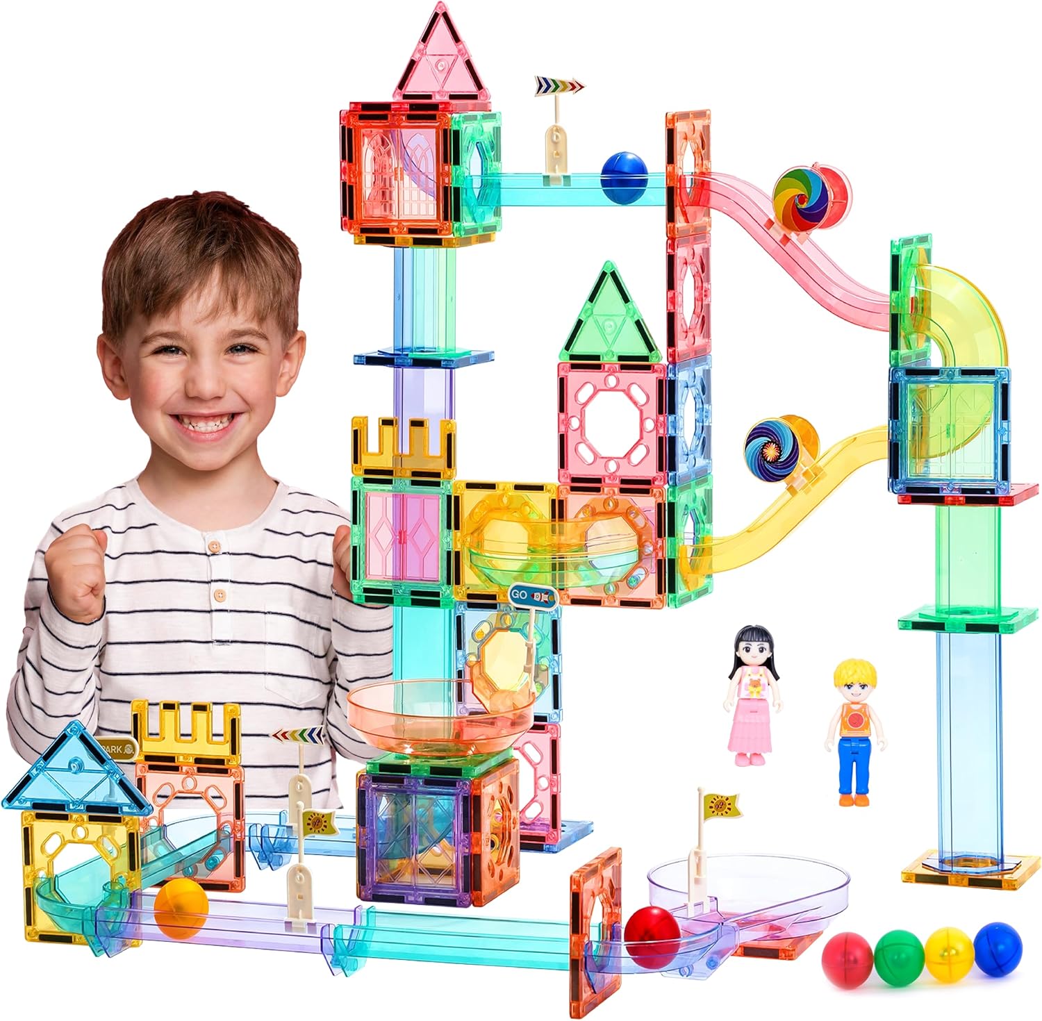 Amazon.com: Smart Toys 109 PCS Marble Run Magnetic Tiles Building ...