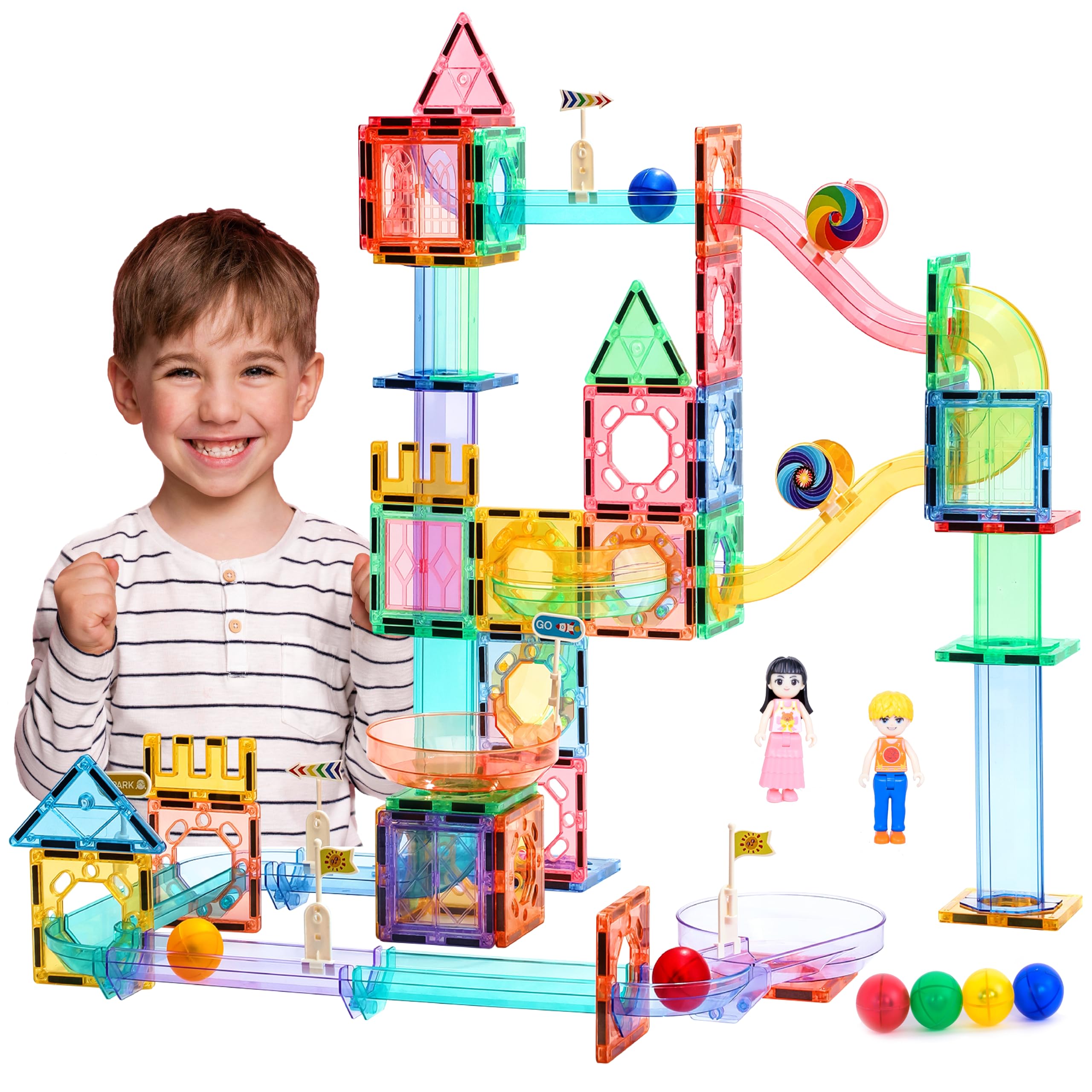 Amazon.com: Smart Toys 109 PCS Marble Run Magnetic Tiles Building ...