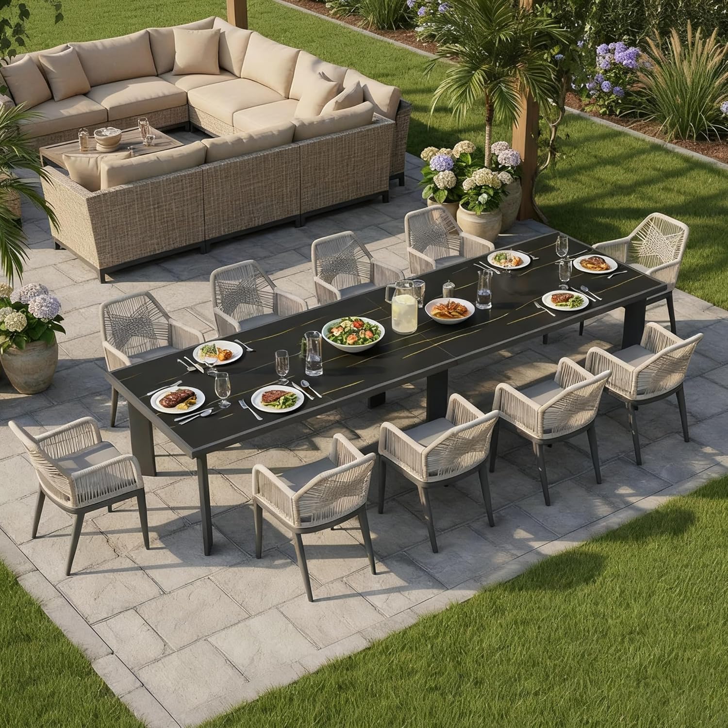 Amazon.com: PURPLE LEAF 11 Pieces Patio Dining Set Aluminum Modern ...