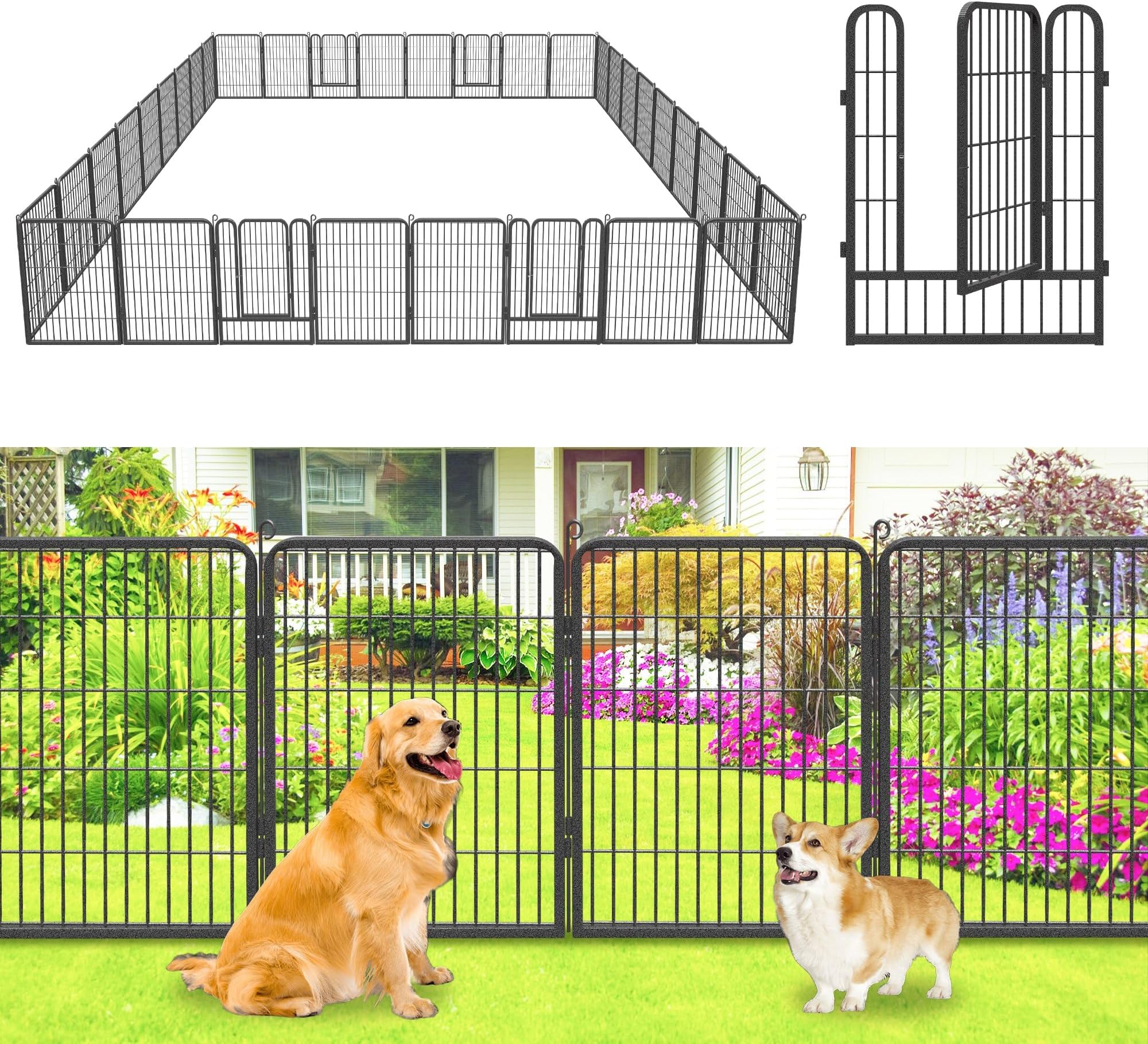 Amazon.com : Jhsomdr Decorative Metal Garden Fence with Gate Dog Fence ...