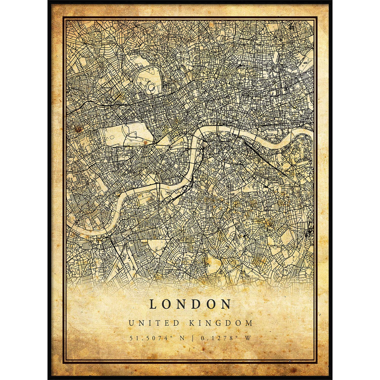 Amazon.com: London map vintage style poster print | Old city artwork ...