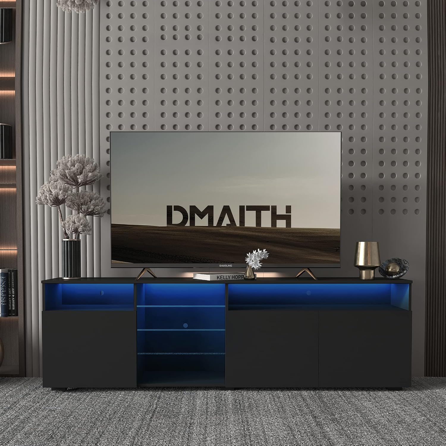 Amazon.com: TV Stand with LED Lights, 3 Storage Cabinet and Open ...