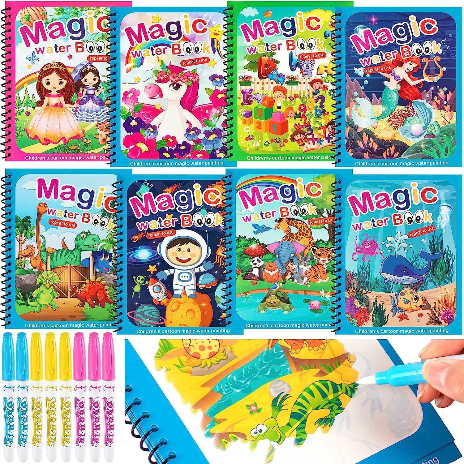 8 Pack Reusable Water Coloring Books for Toddlers, Painting for ...