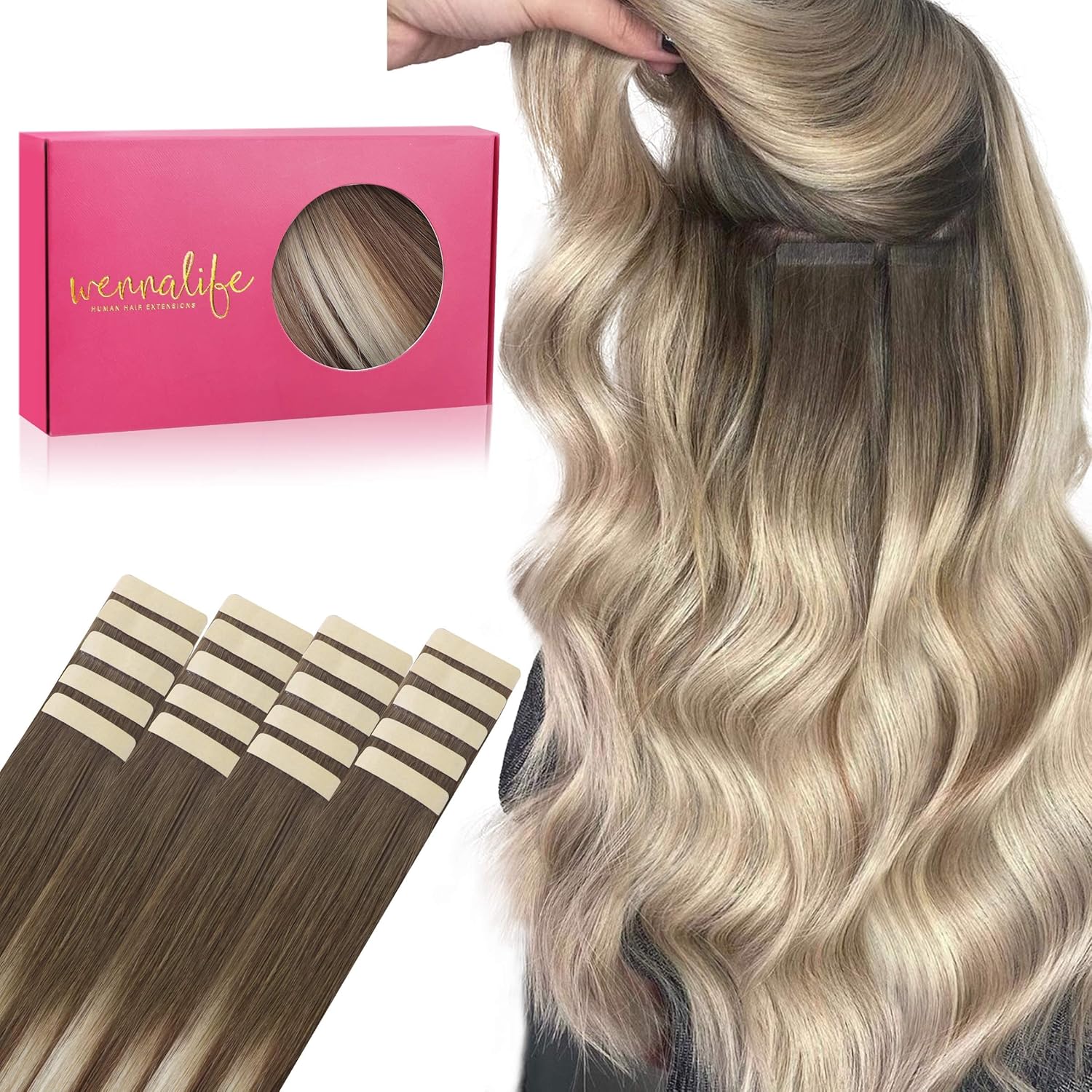 Amazon.com: WENNALIFE Tape in Hair Extensions Human Hair, 20pcs 30g 10 ...
