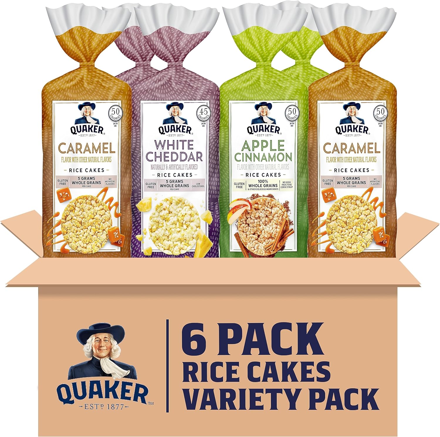 Quaker Large Rice Cakes, Gluten Free, 3 Flavor Variety Pack, 6 Count ...