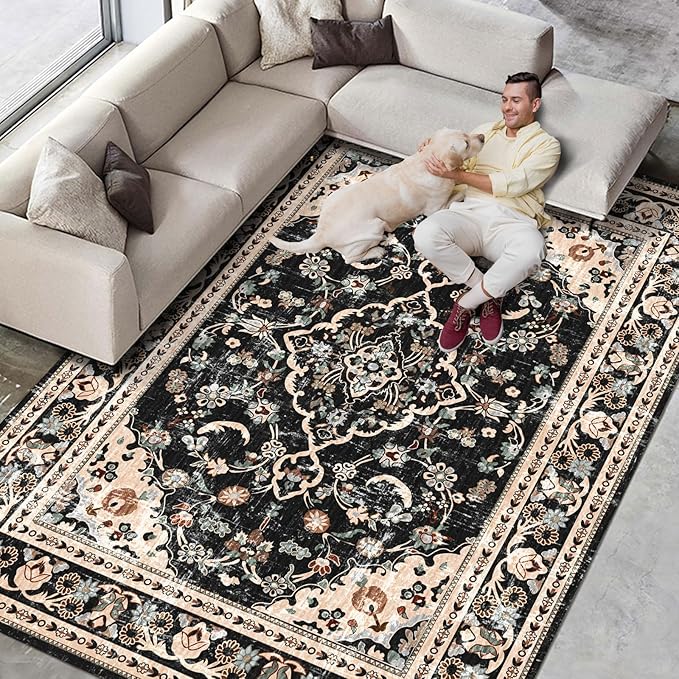 Amazon.com: Vhong Black and Brown Area Rugs Boho Washable Vintage ...