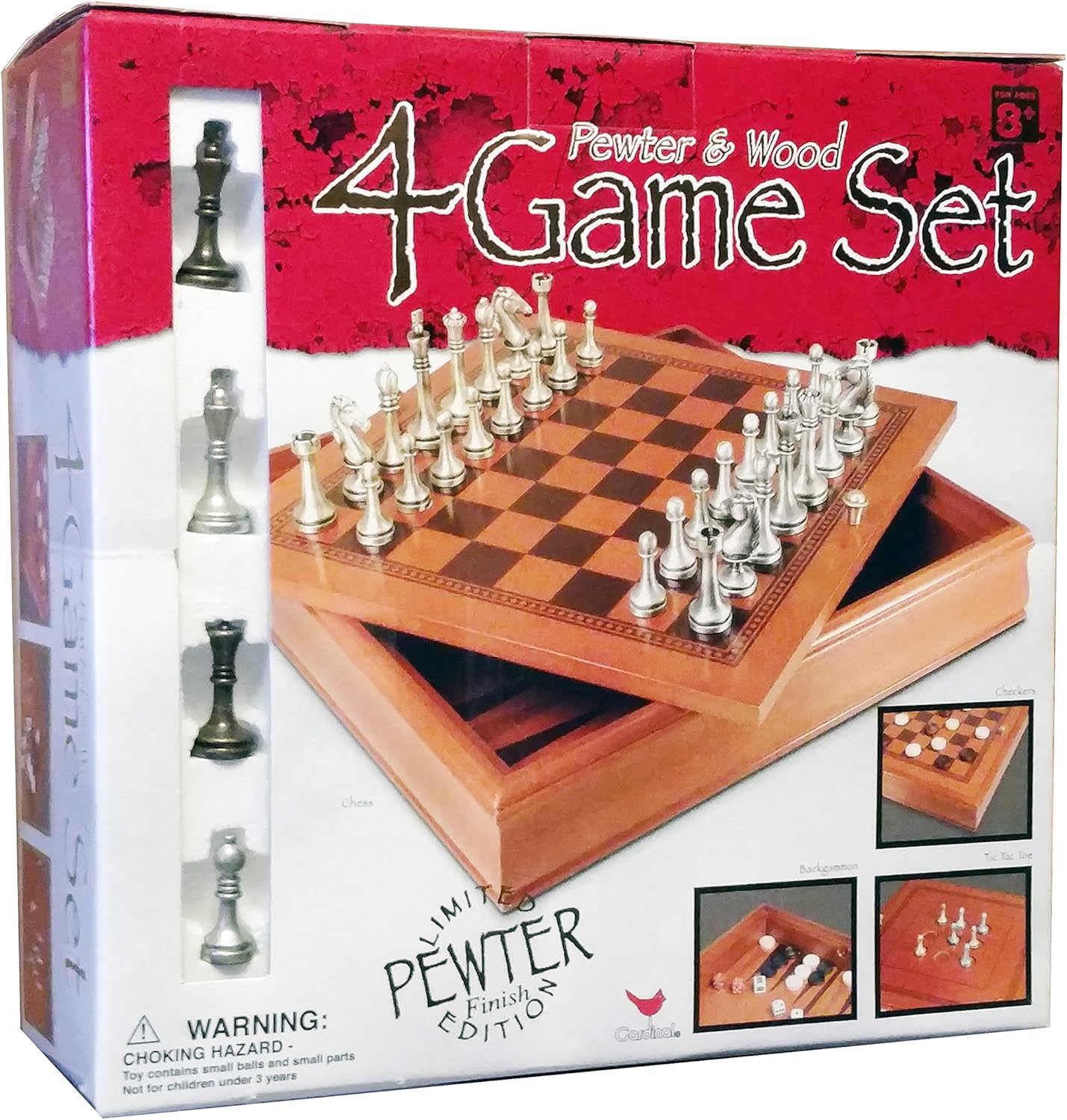 Amazon.com: Pewter & Wood 4 Game Set - Checkers, Chess, Backgammon ...
