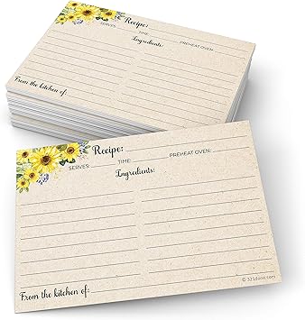Amazon.com: 321Done Sunflower Recipe Cards (Set of 50) Large 4x6 ...