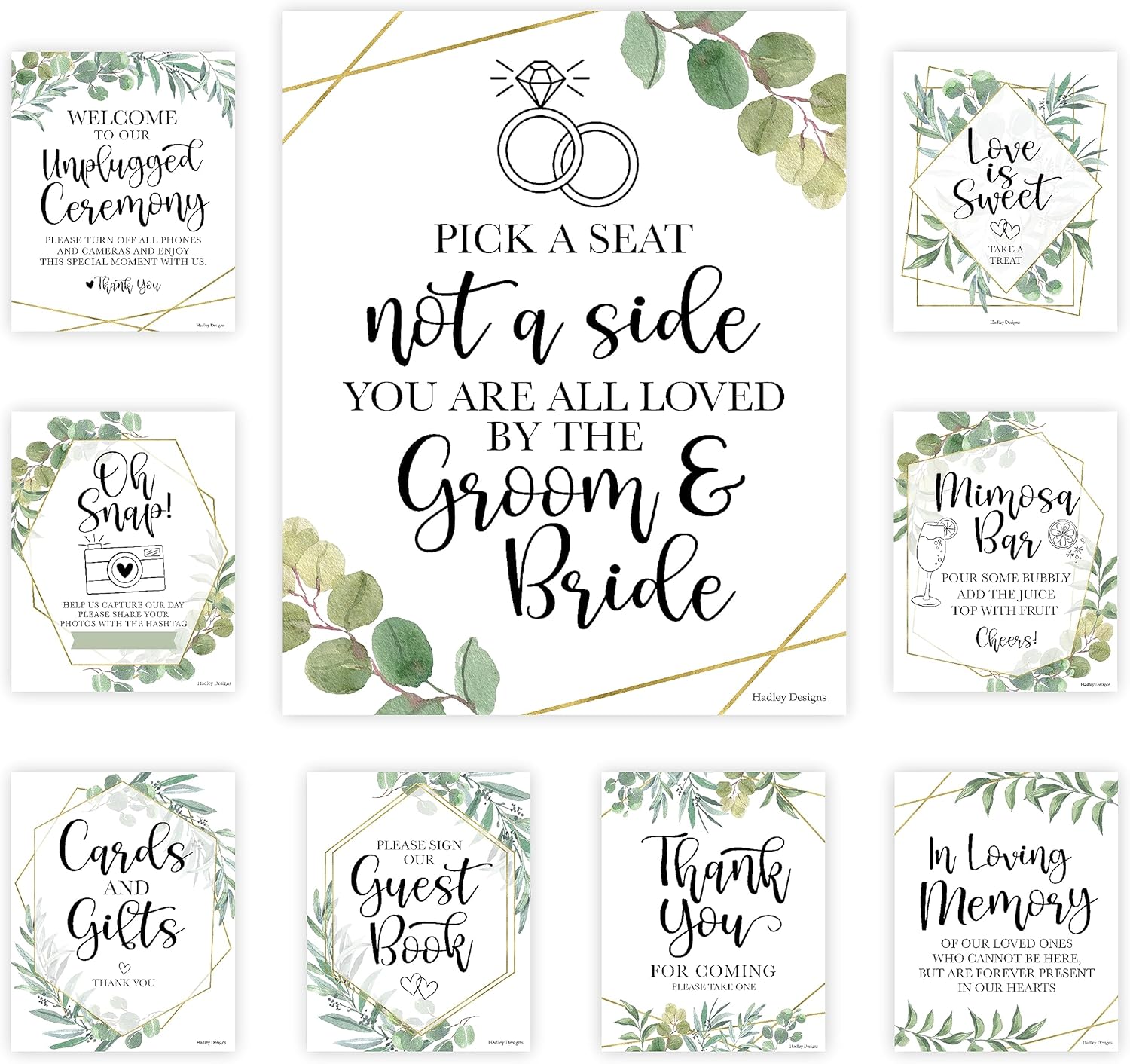 Amazon.com: Hadley Designs 9 Greenery Wedding Signs for Ceremony and ...