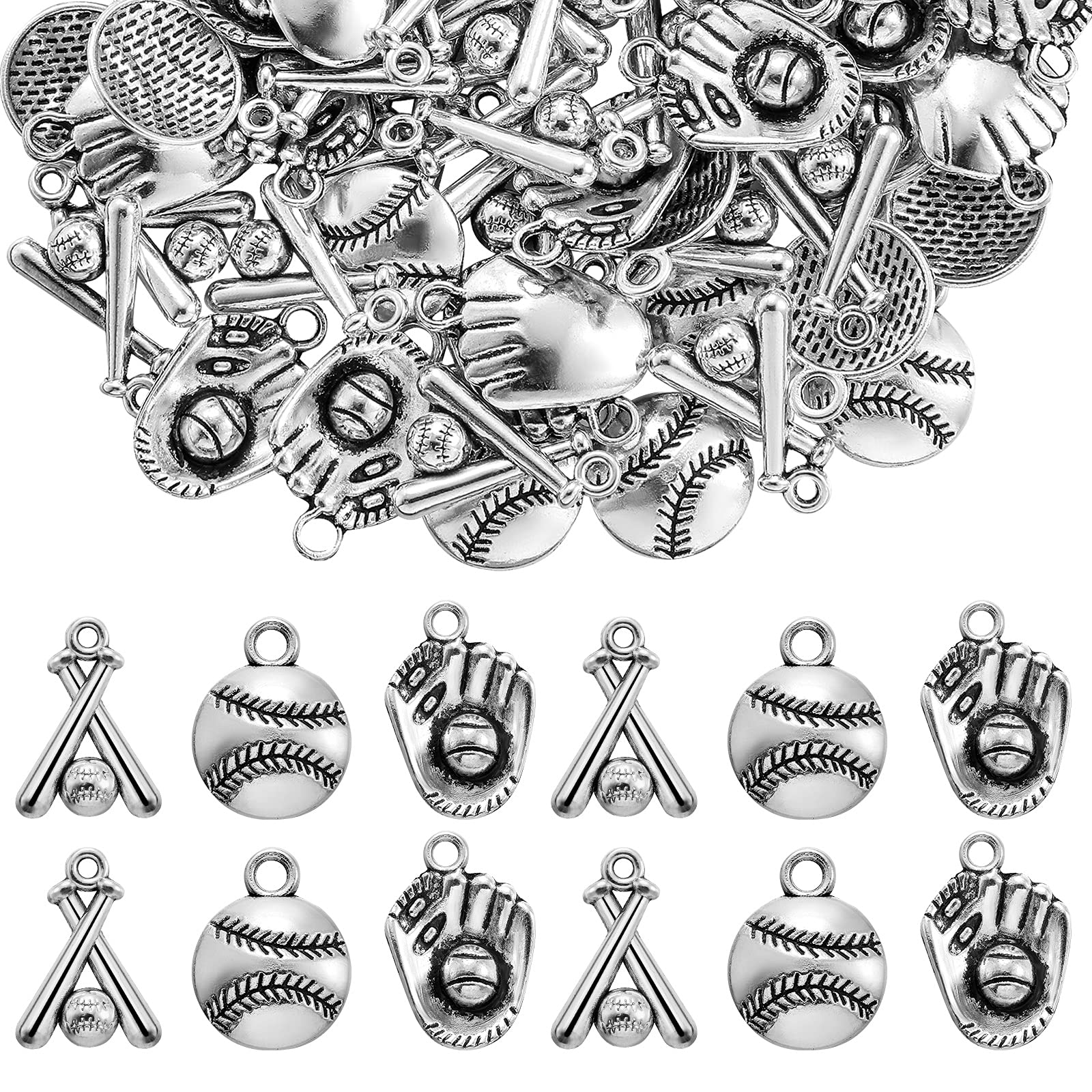 Amazon.com: Junkin 120 Pieces Alloy Baseball Charms Silver Softball ...
