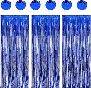 3Pcs 3.2 ft *82ft Blue Tinsel Curtain Party Backdrop Glitter Foil ...
