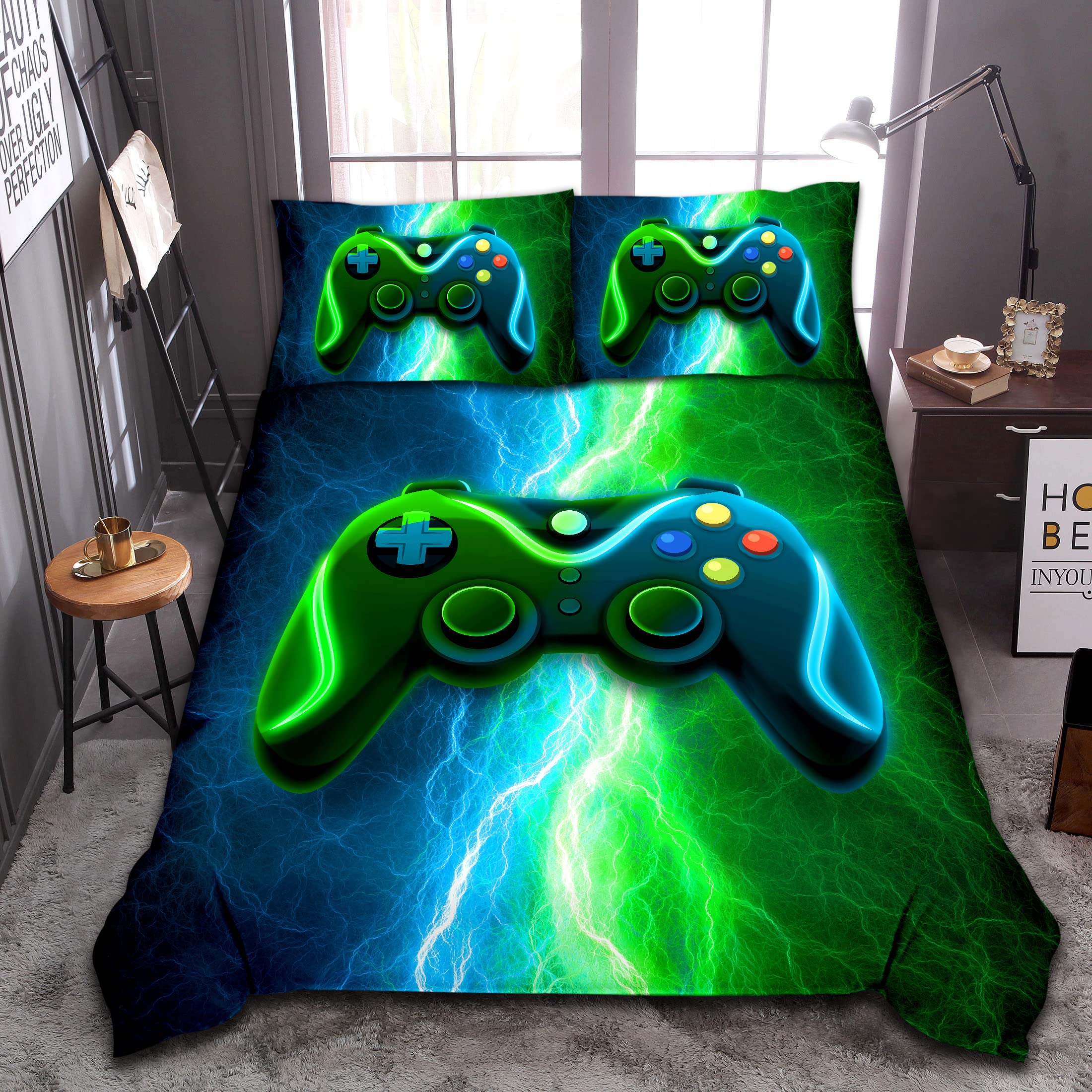 Amazon.com: Meeting Story Gamer Gaming Bedding Sets Red Blue Lightnings ...