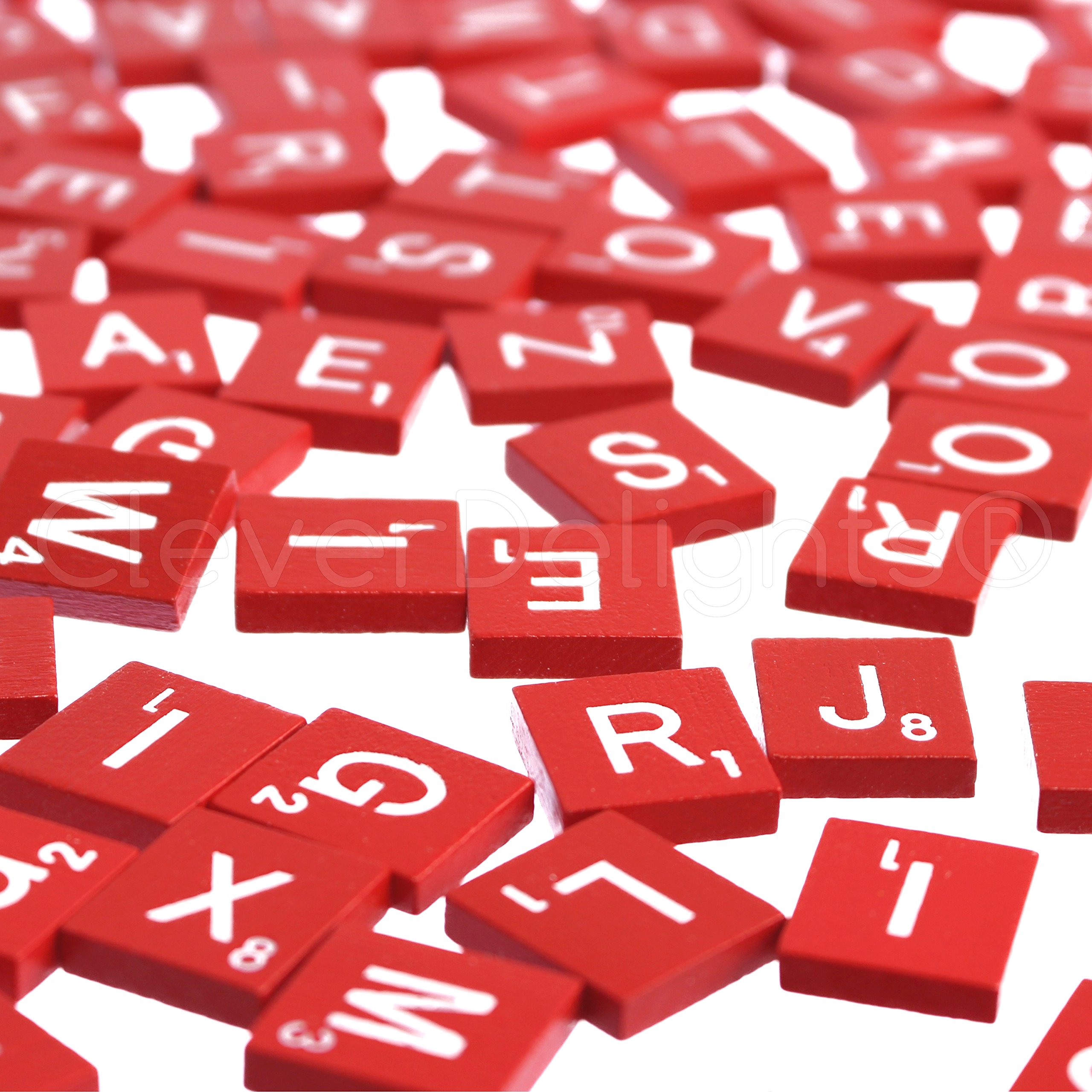 Amazon.com: CleverDelights 100 Wood Letter Tiles - Red Color - Complete ...