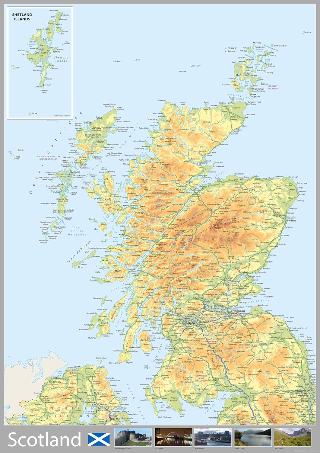 Detailed Physical Map of Scotland - Size A0-84.1 x 118.9 cm - Paper ...
