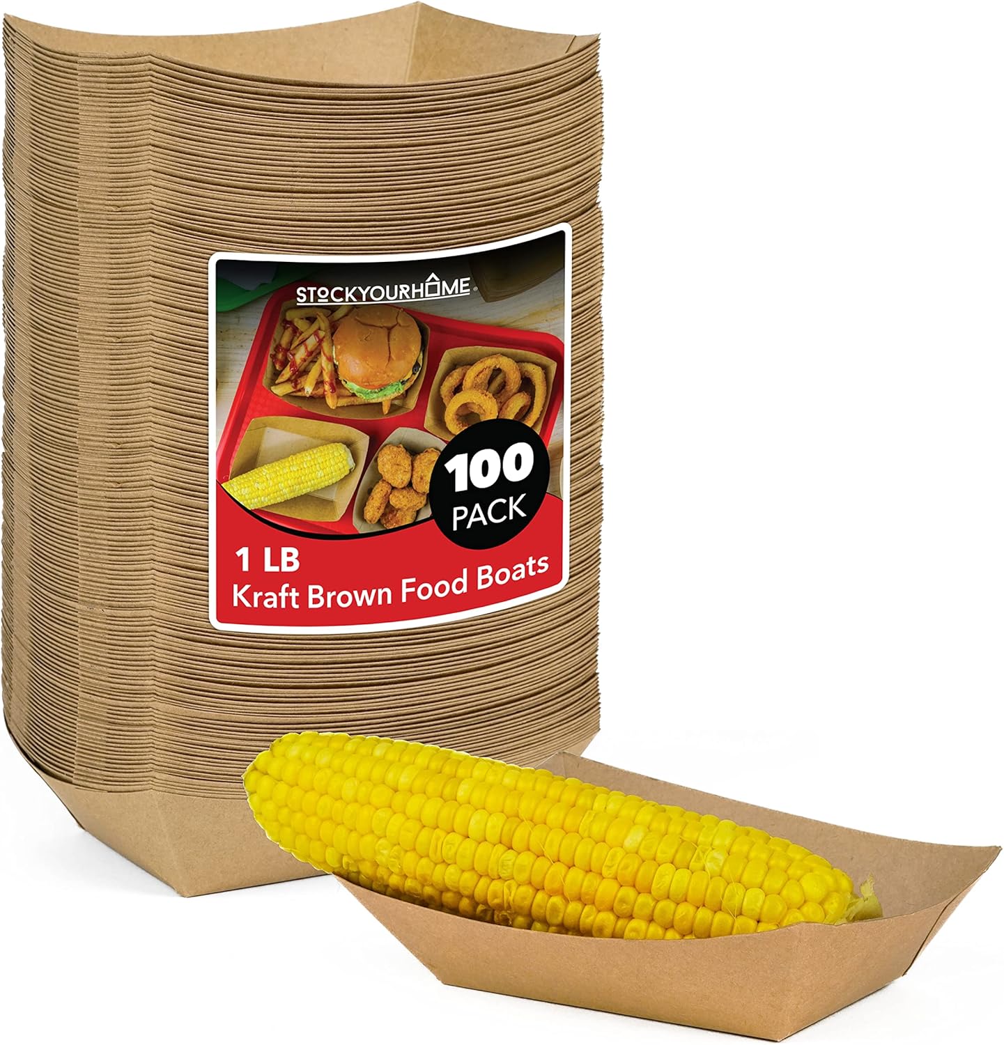 Amazon.com: [100 Pack] Medium Disposable Brown Kraft Paper Food Trays ...