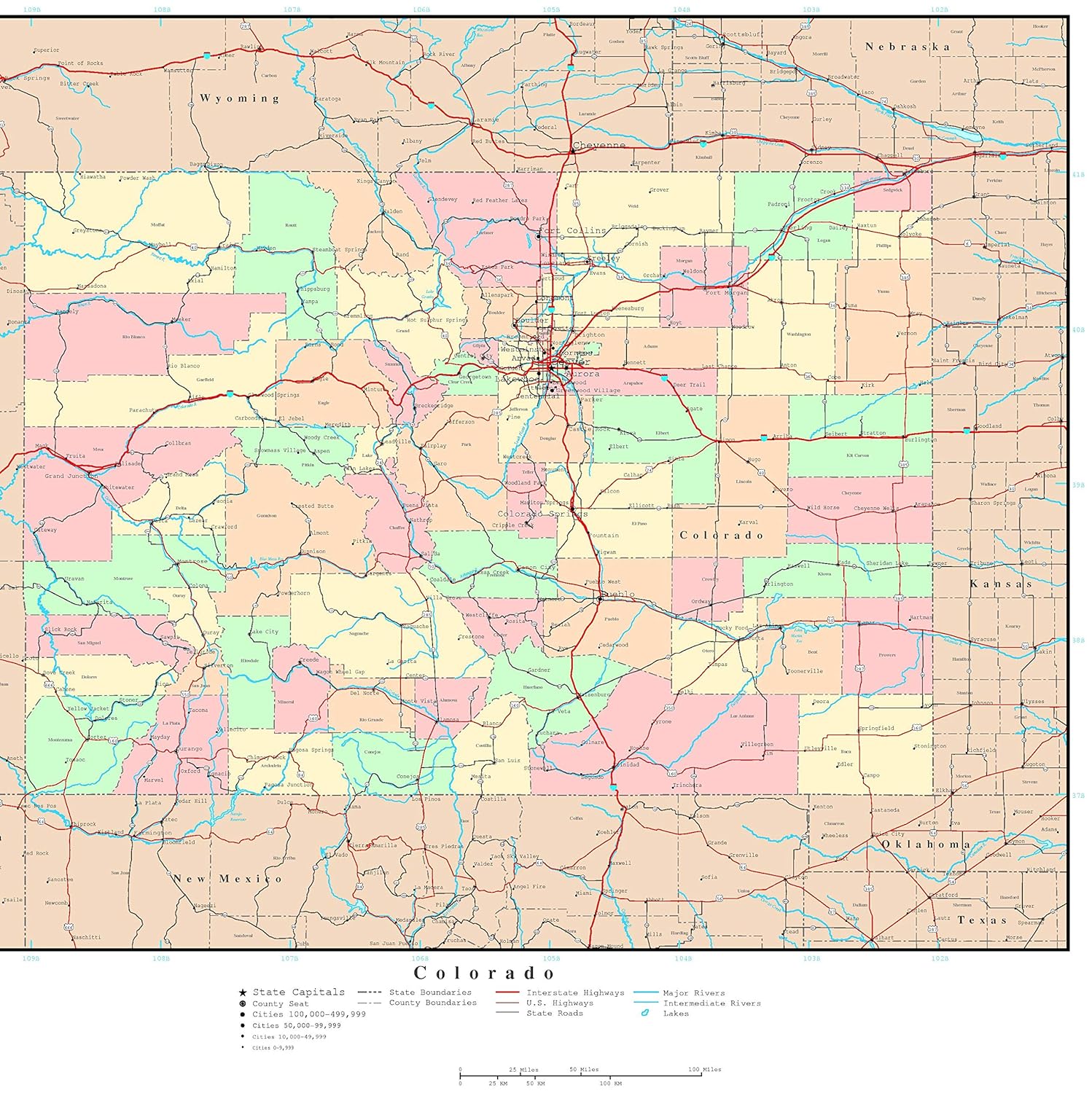 Amazon.com : Map - Political Reference Map of Colorado Vivid Imagery ...