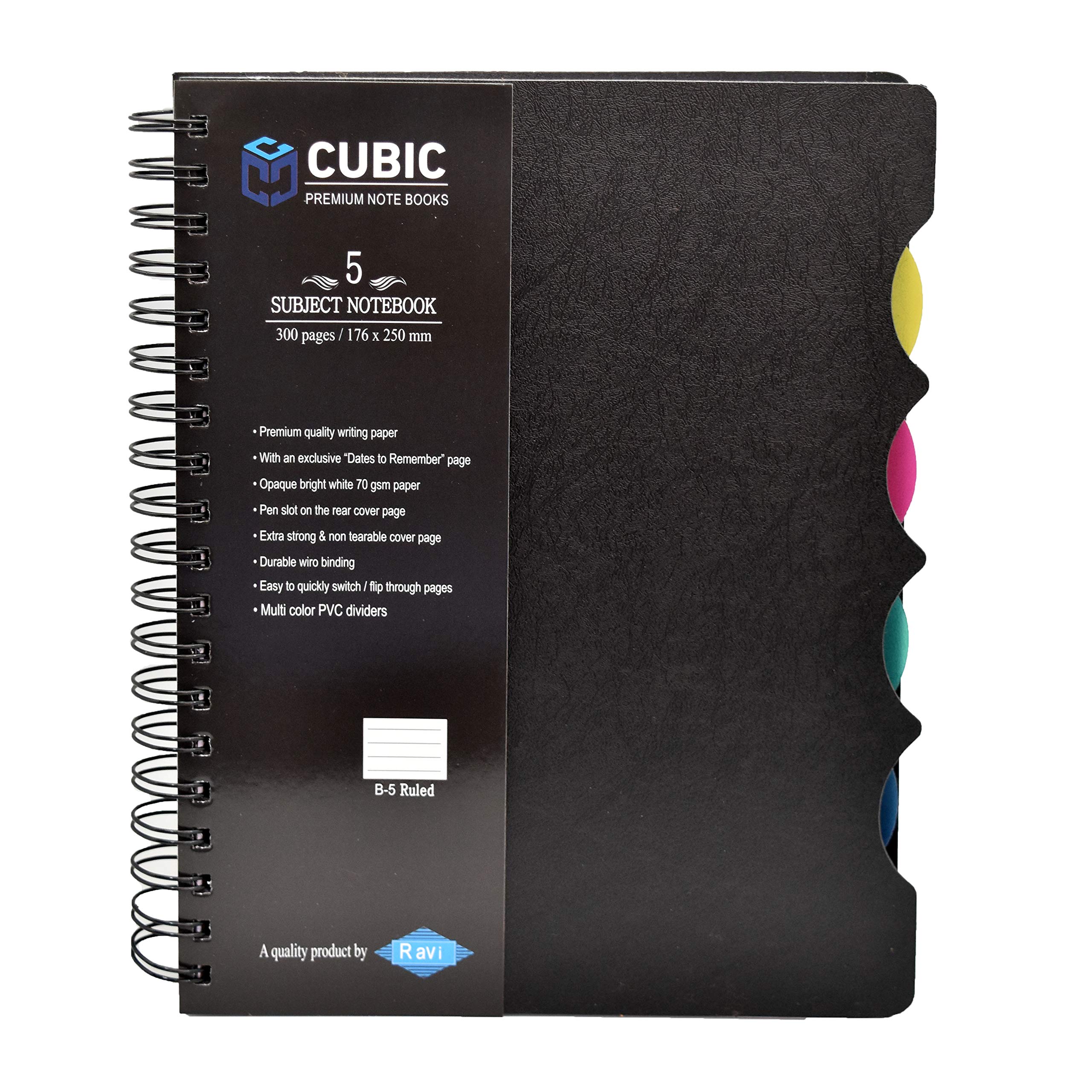 Cubic B5 Size 5-Sub Wiro Notebook, 300 Pages (Black) : Amazon.in ...