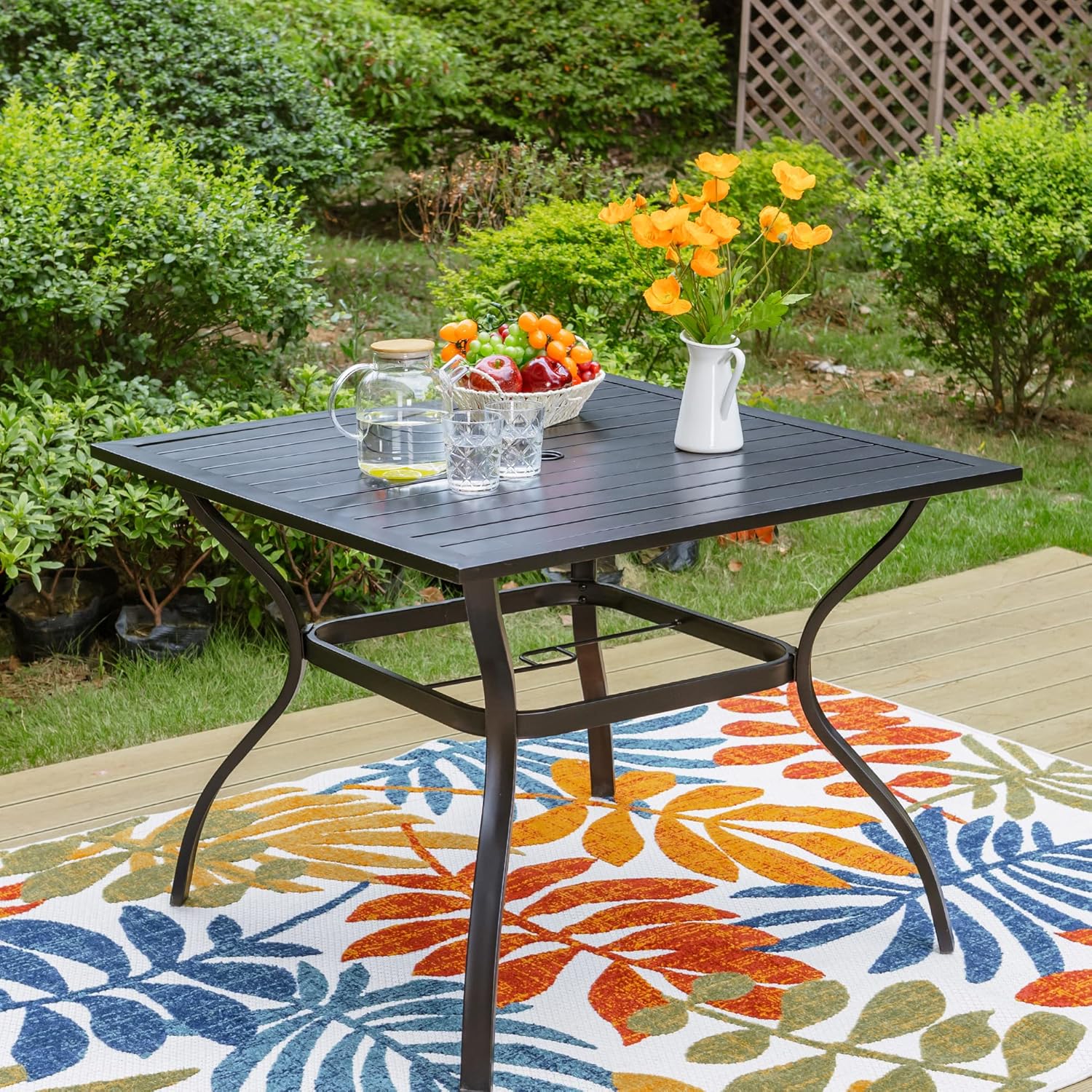 Amazon.com : PHI VILLA 37" Square Patio Outdoor Dining Table, Black ...