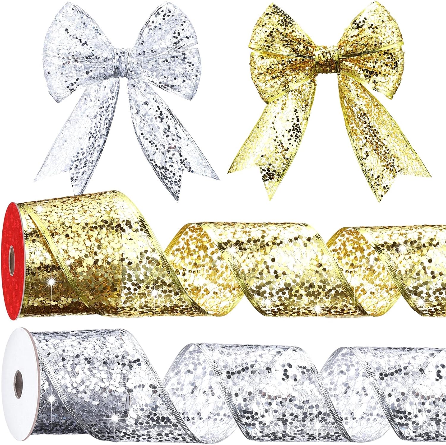 Amazon.com: Wesnoy 2 Rolls 2.5 Inch x 10 Yard Christmas Glitter Wire ...