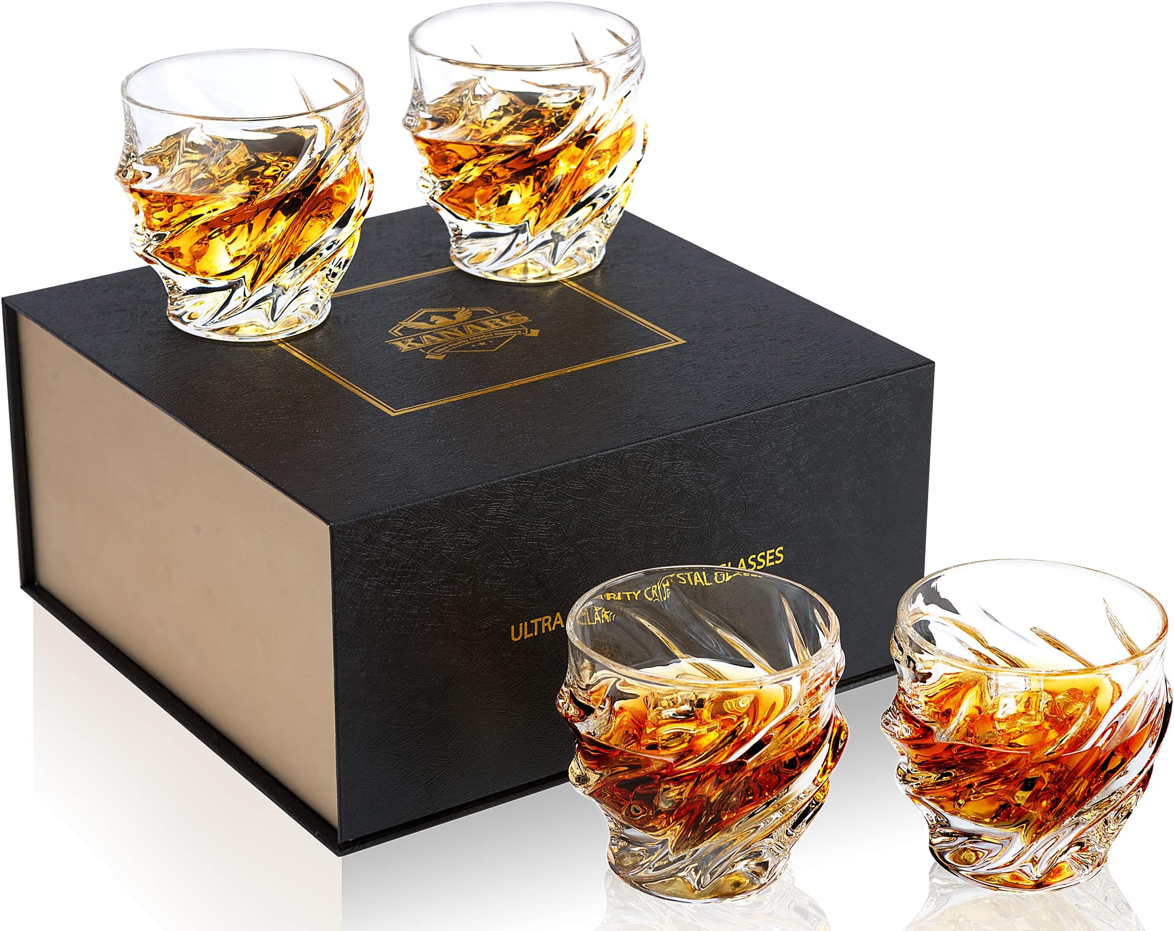 Amazon.com | KANARS Whiskey Glass 9 Oz, Set of 4 Crystal Rock Glasses ...