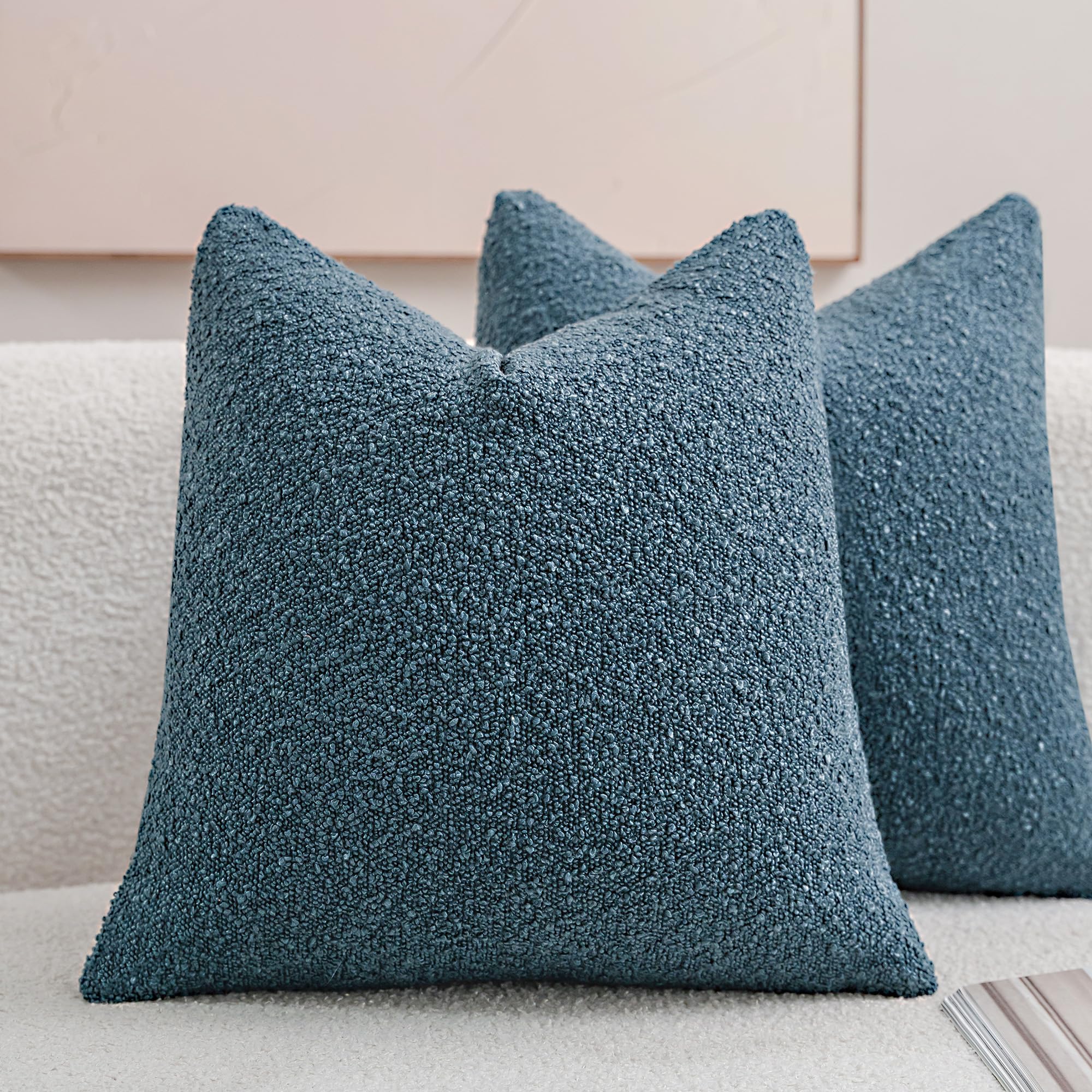Amazon.com: DEZENE Textured Boucle Throw Pillow Covers 18x18 Fog Blue ...