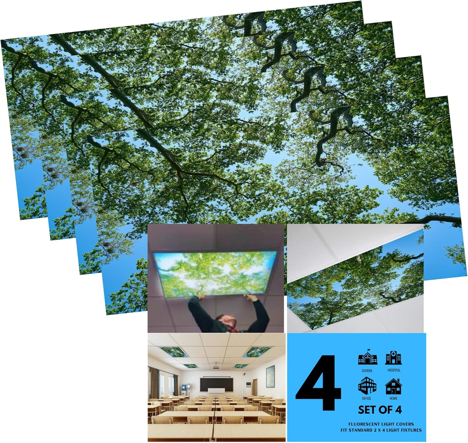 ShadeMAGIC - 4 Pack - Fluorescent Light Covers - 2x4 Film Insert for ...