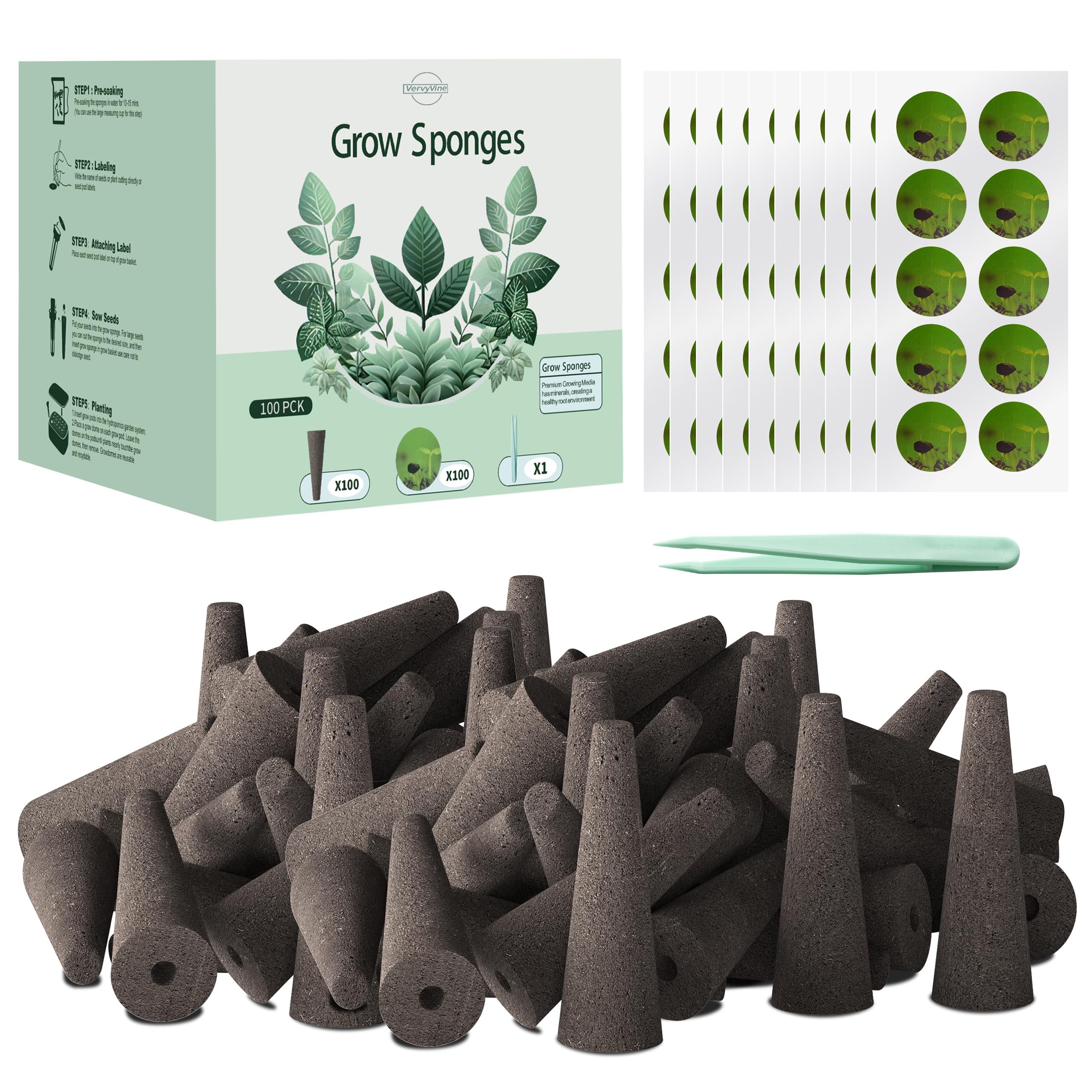 Amazon.com : VERVYVINE 100 Pack Hydroponics Grow Sponges - Replacement ...