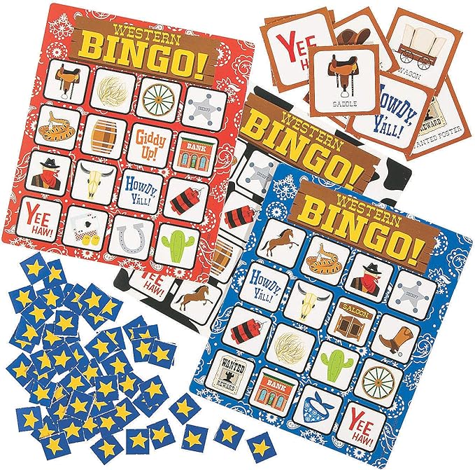 Amazon.com: Fun Express Western Bingo Game Set – 22-Piece Cowboy ...