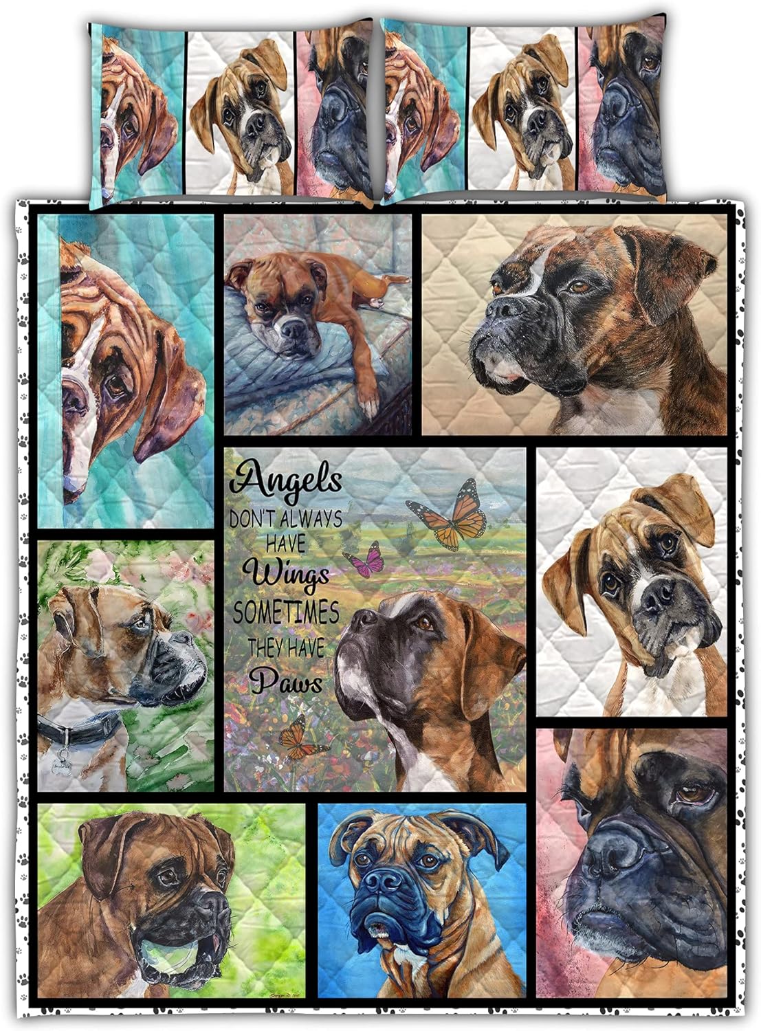 Boxer Dog Quilt Bed Set Soft Microfiber Lightweight with Pillow Cover ...