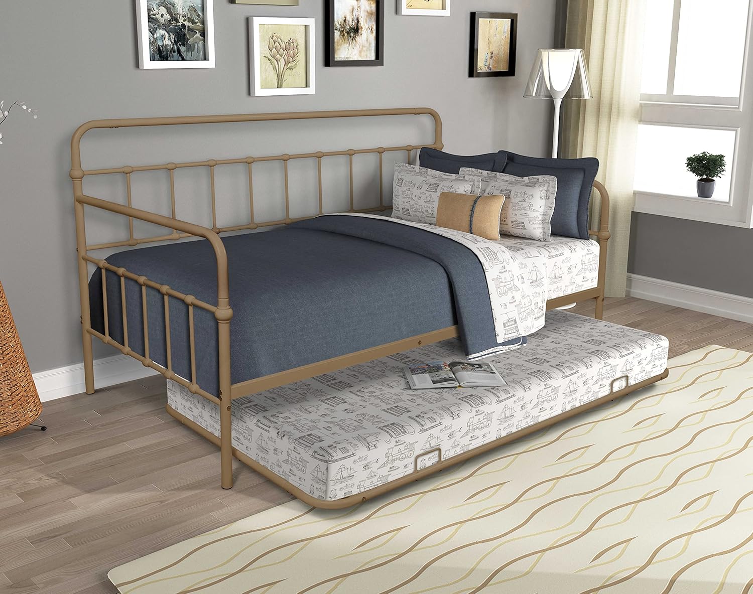 Amazon.com: Twin Metal Daybed Frame with Trundle,Heavy Duty Steel Slat ...